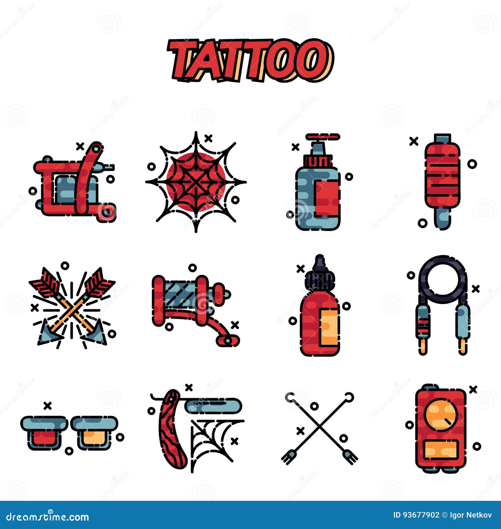 Tattoo icons set stock vector. Illustration of heart - 93677902