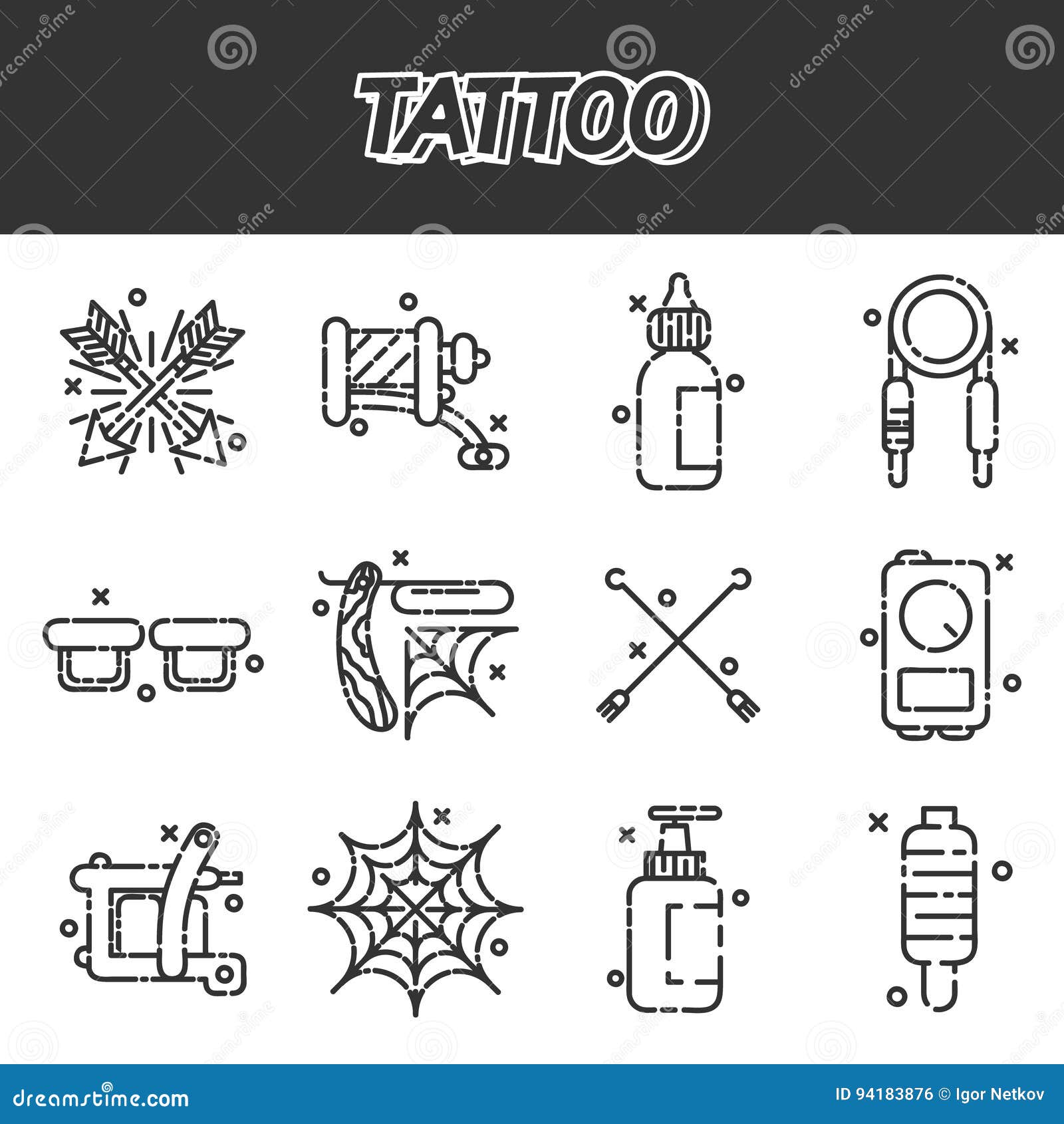 Tattoo icons set stock vector. Illustration of human - 94183876