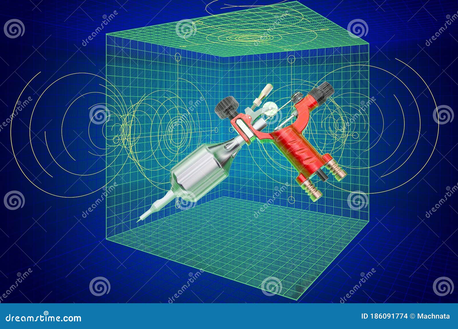 Tattoo Machine, Visualization 3d Cad Model, Blueprint. 3D Rendering ...