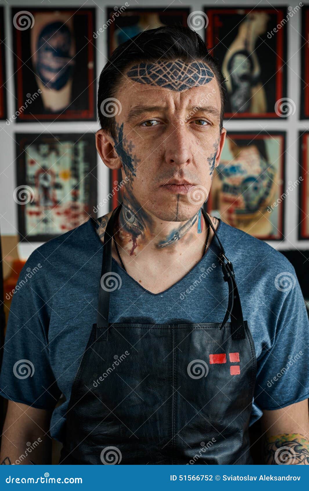 Tattoo Master in Black Leather Apron in Studio Stock Photo - Image of ...