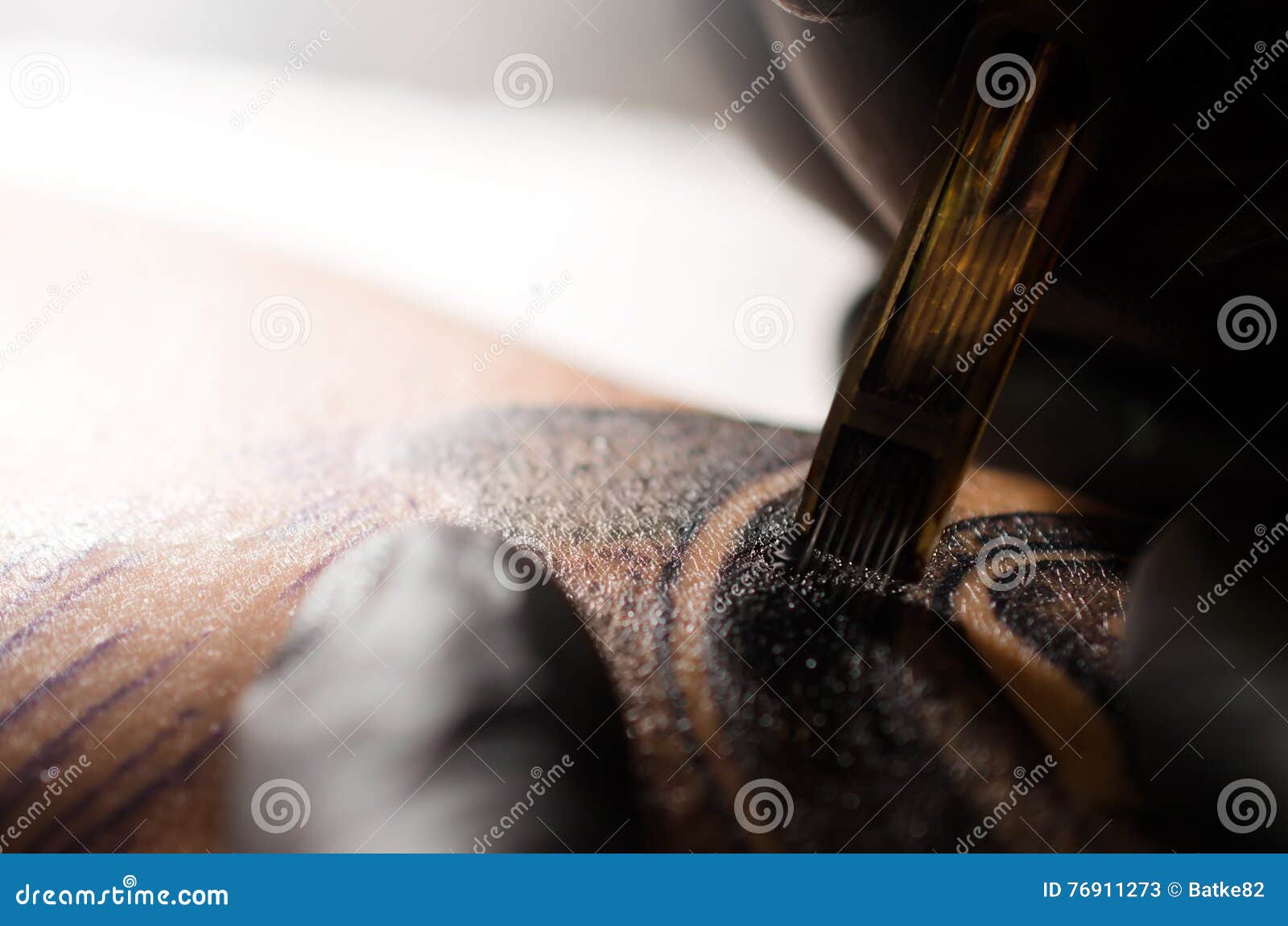Tattoo Needles on Human Skin. Close Up Stock Image - Image of angle ...