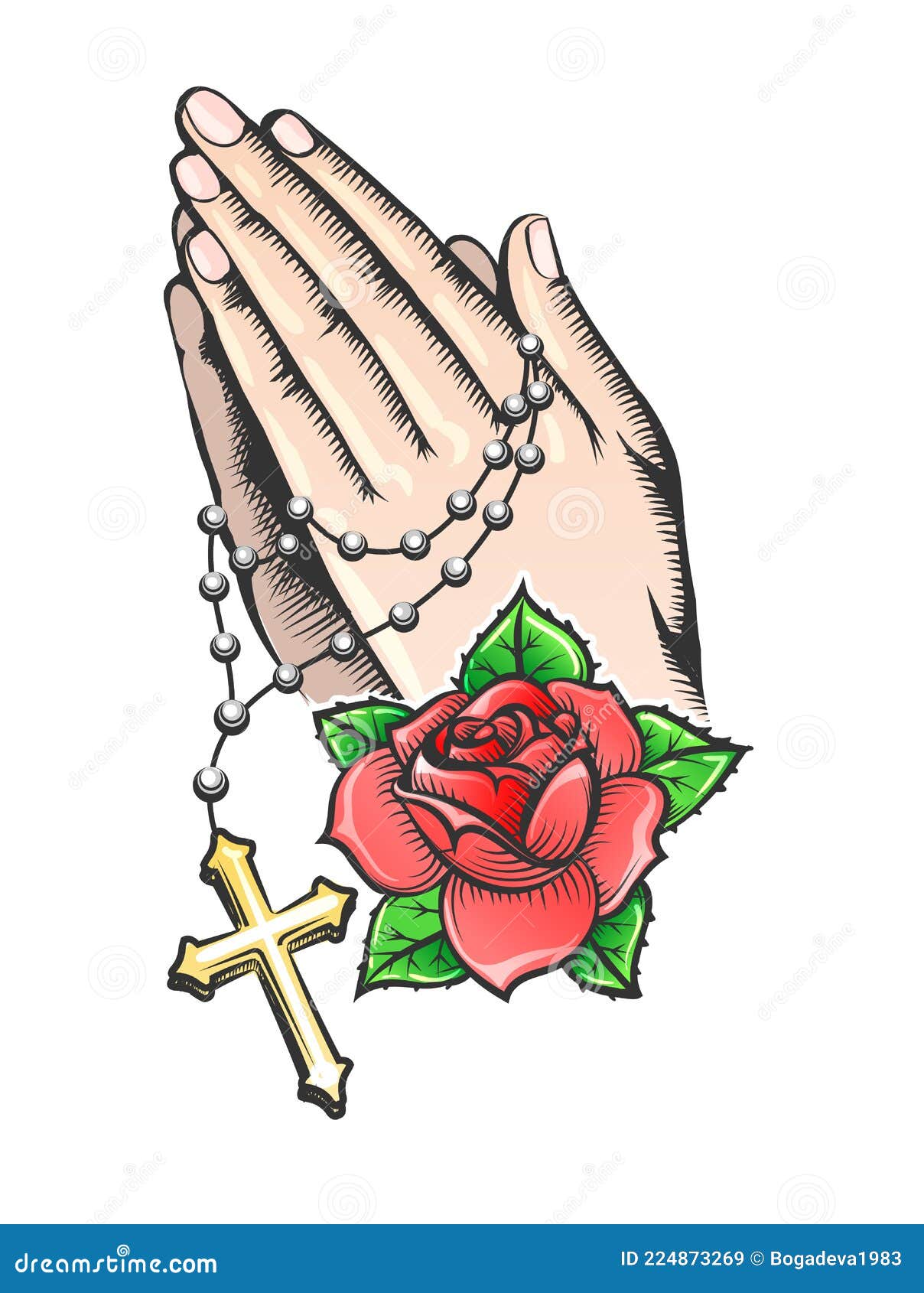 Praying Hands with Chain and Big Cross Tattoo Stock Vector ... Praying Hands with Chain and Big Cross Tattoo Stock Vector ...