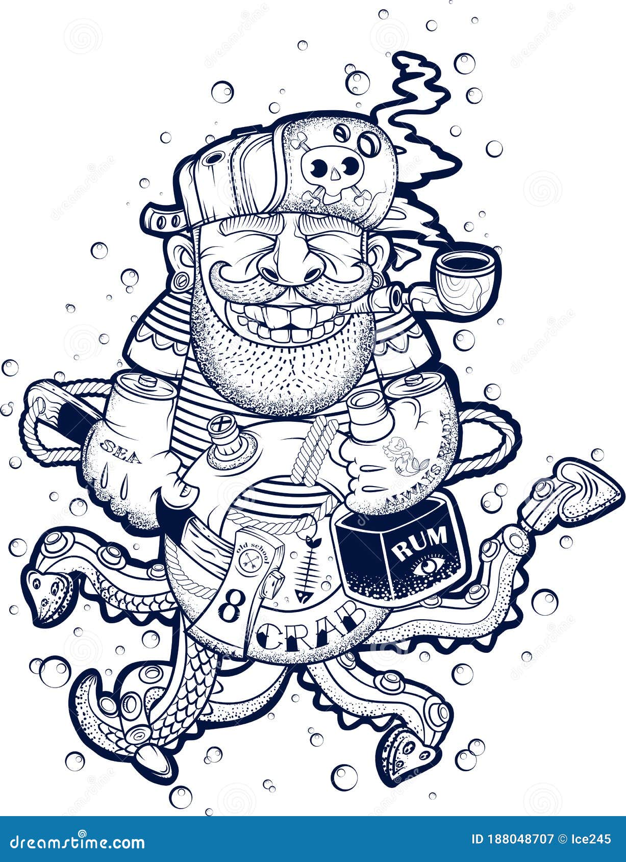 Tattoo of a Sea Cook with a Pipe in His Teeth Stock Vector ...