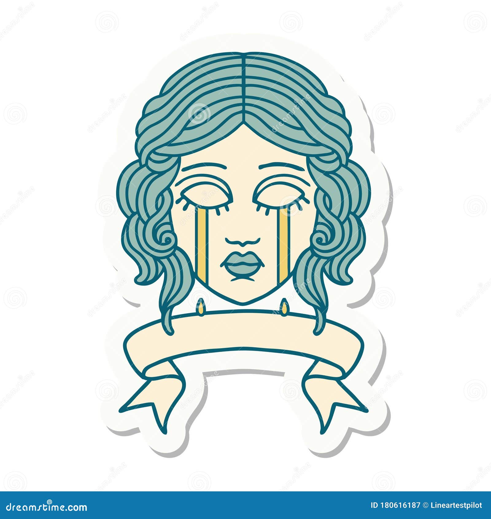 Tattoo Sticker with Banner of Female Face Crying Stock Vector ...
