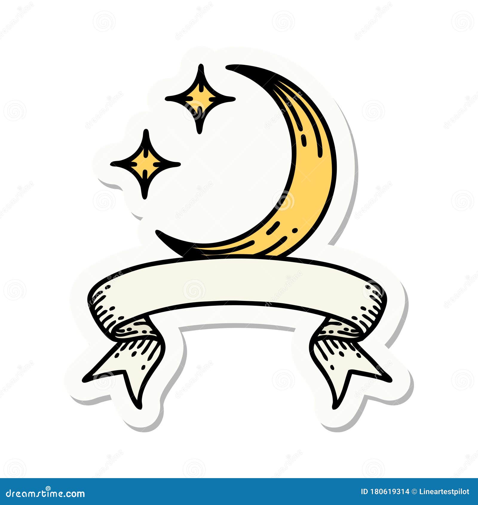 Tattoo Sticker with Banner of a Moon and Stars Stock Vector ...