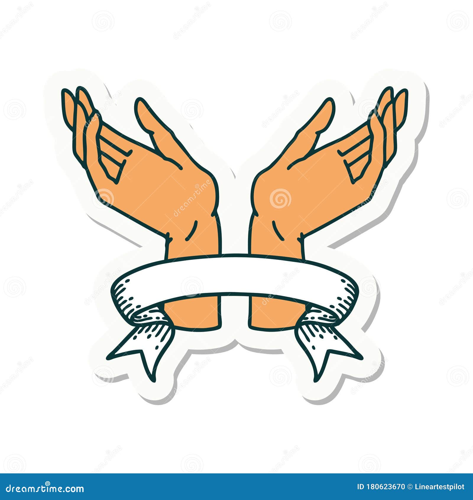 Tattoo Sticker with Banner of Open Hands Stock Vector - Illustration of ...