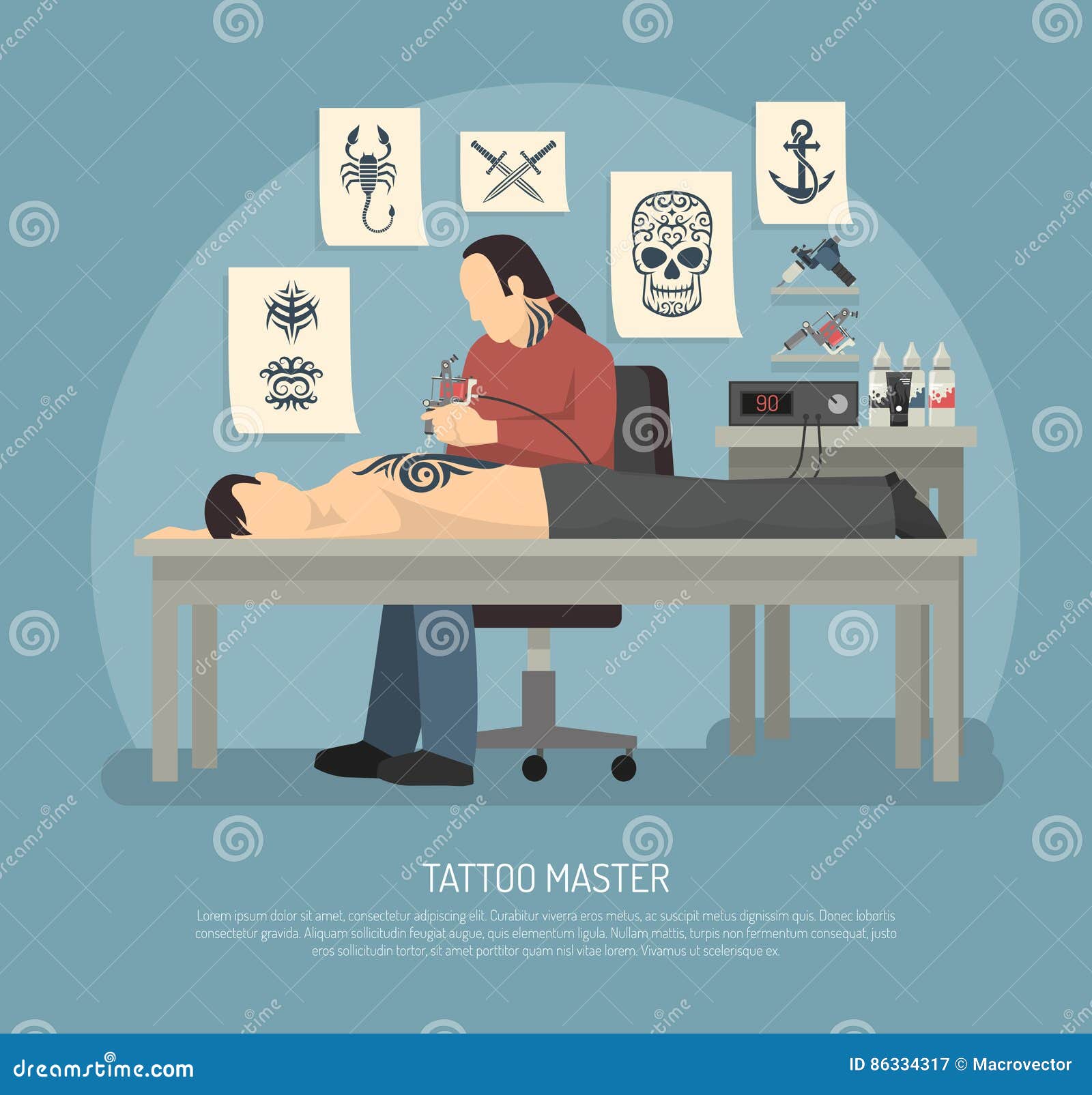 Tattoo Studio Building In Summer Landscape, Vector Illustration ...