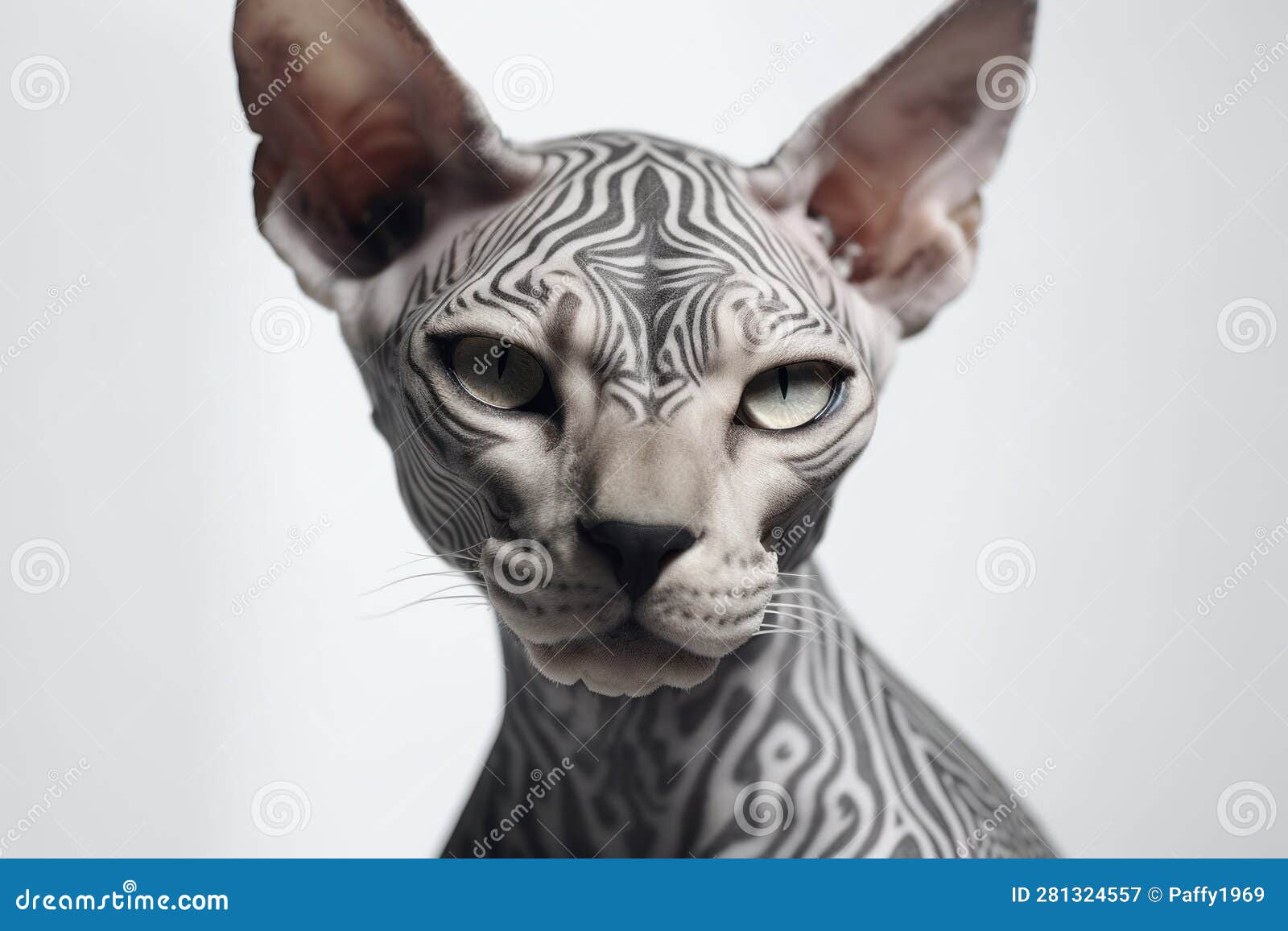 Tattoo Studio Concept. Closeup of Sphynx Cat with Body Tattoo. AI ...