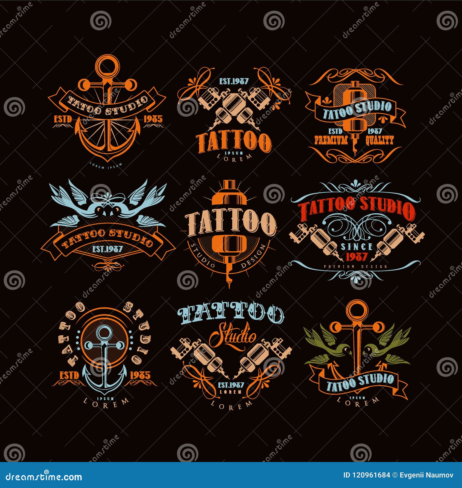 Tattoo Studio Logo Design Set, Retro Styled Emblems with Professional ...