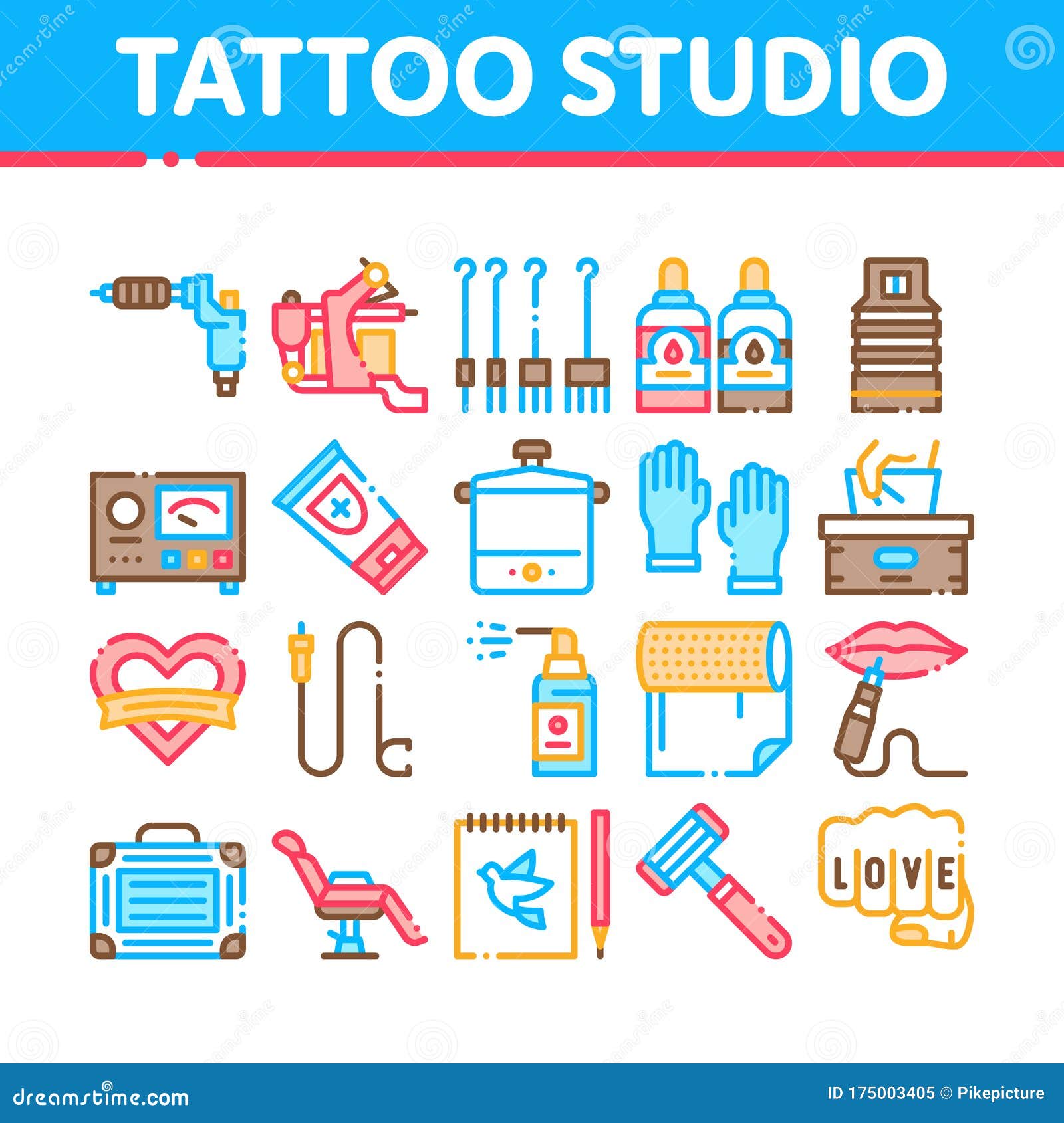 Tattoo Studio Tool Collection Icons Set Vector Stock Vector ...