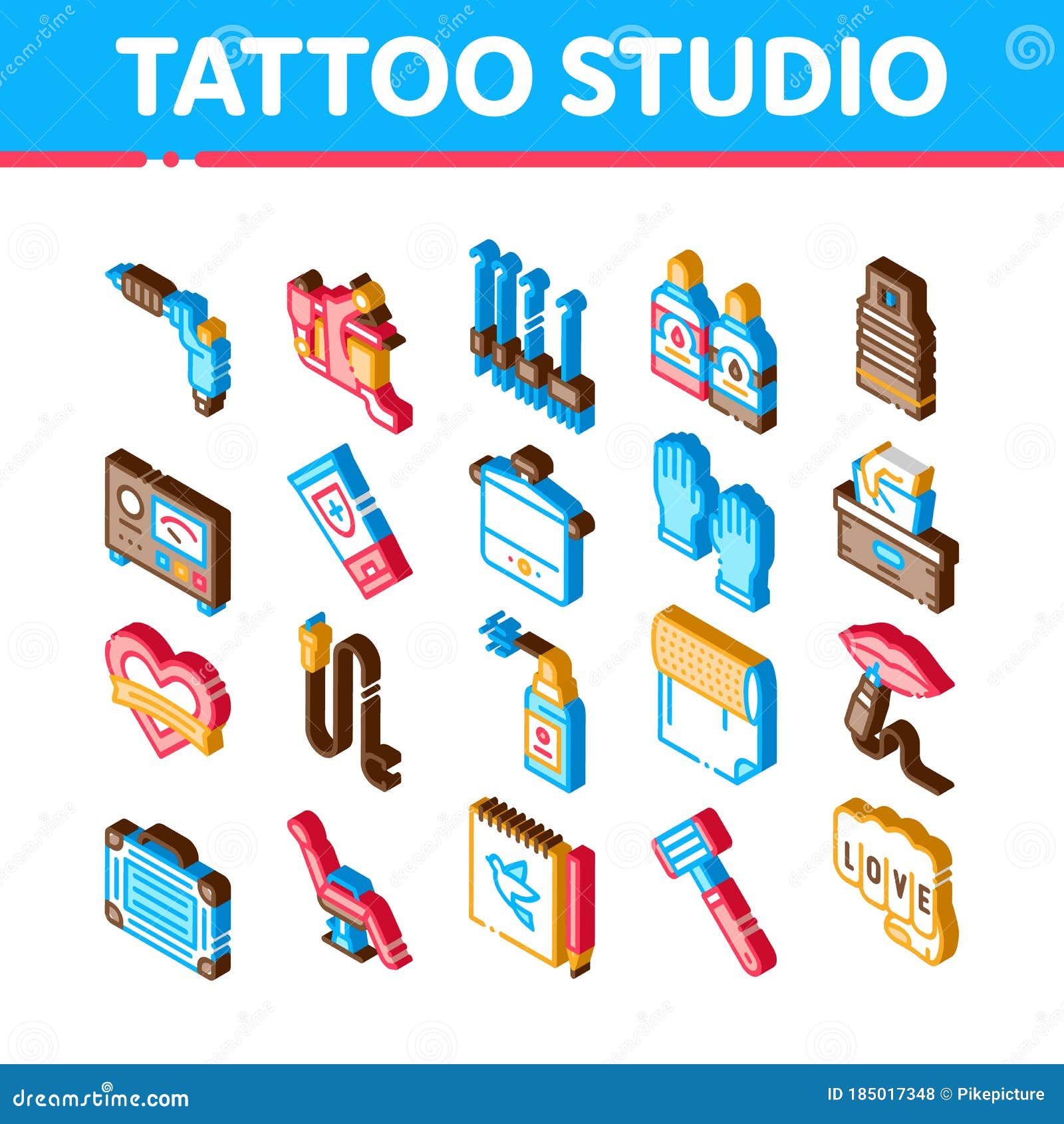 Tattoo Studio Tool Isometric Icons Set Vector Stock Vector ...