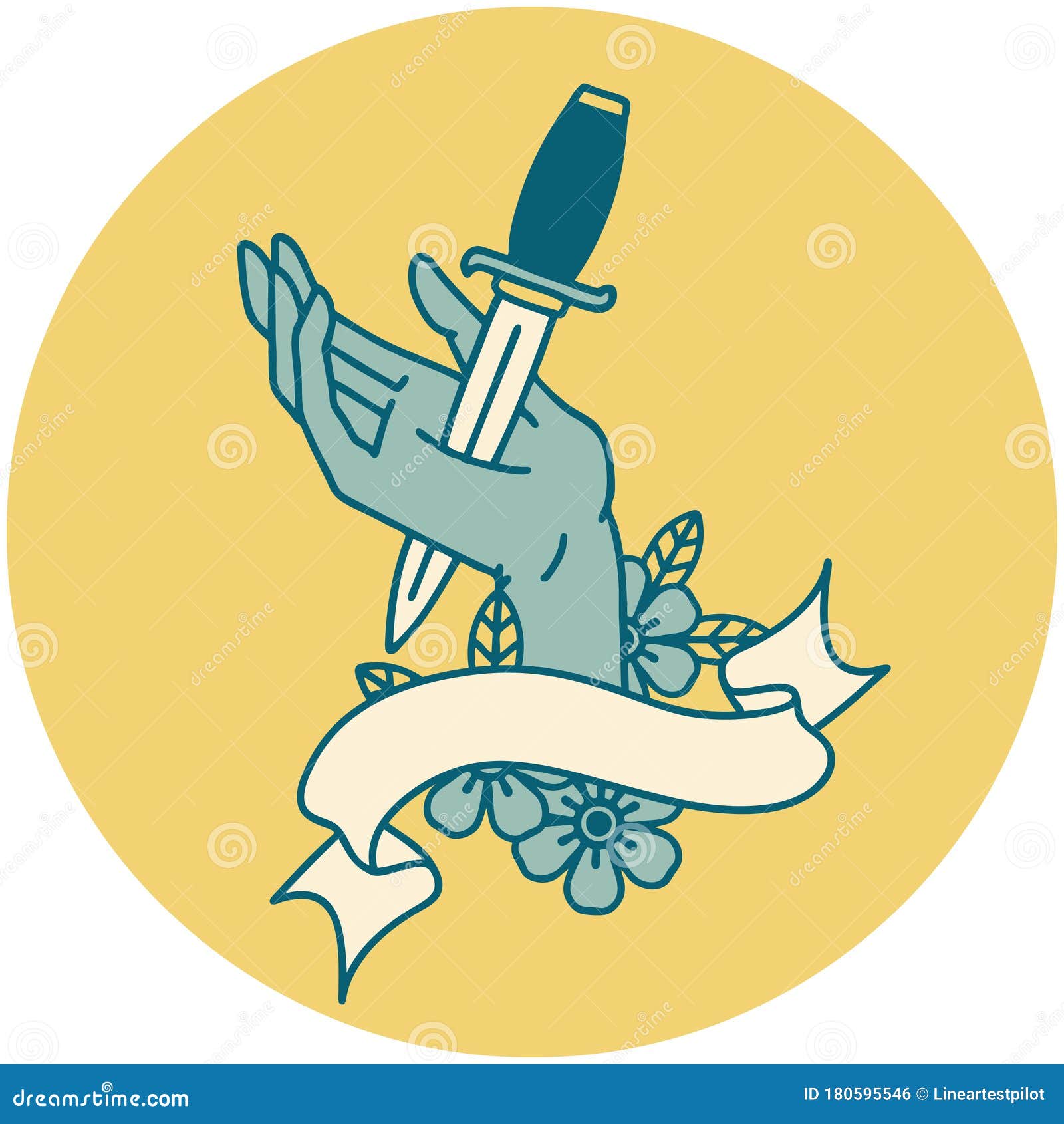 Icon with Banner of a Dagger in the Hand Stock Vector - Illustration of ...