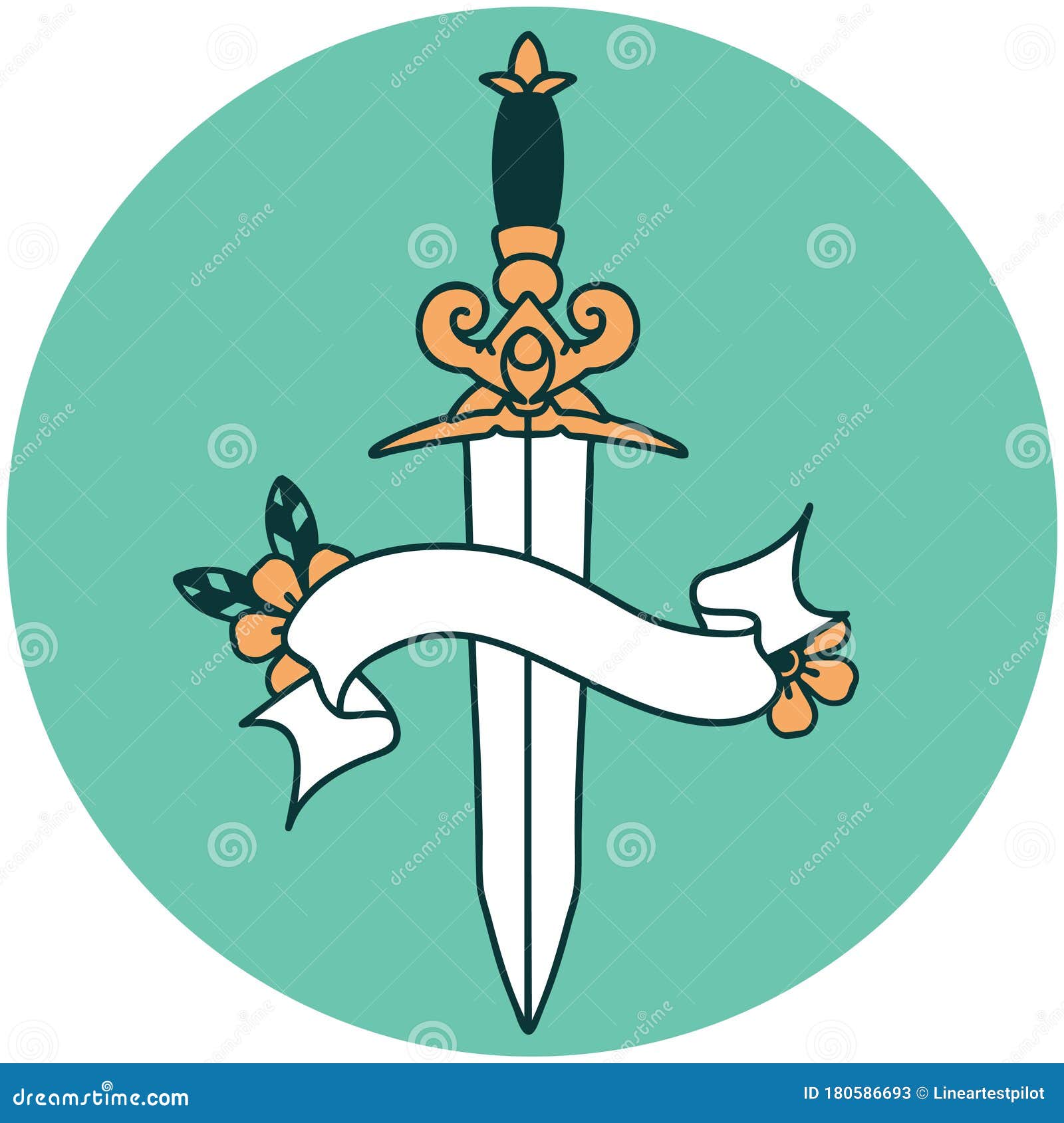 Icon with banner of dagger stock vector. Illustration of scroll - 180586693