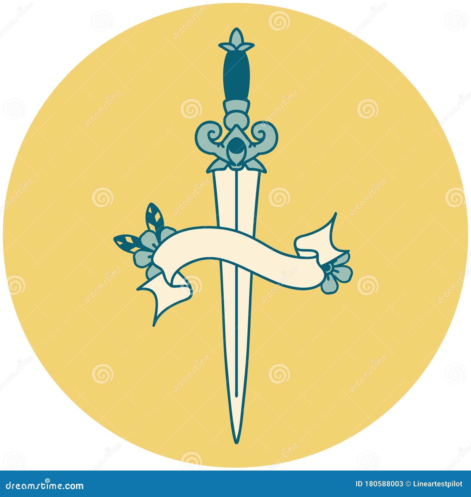 Icon with banner of dagger stock vector. Illustration of magical ...