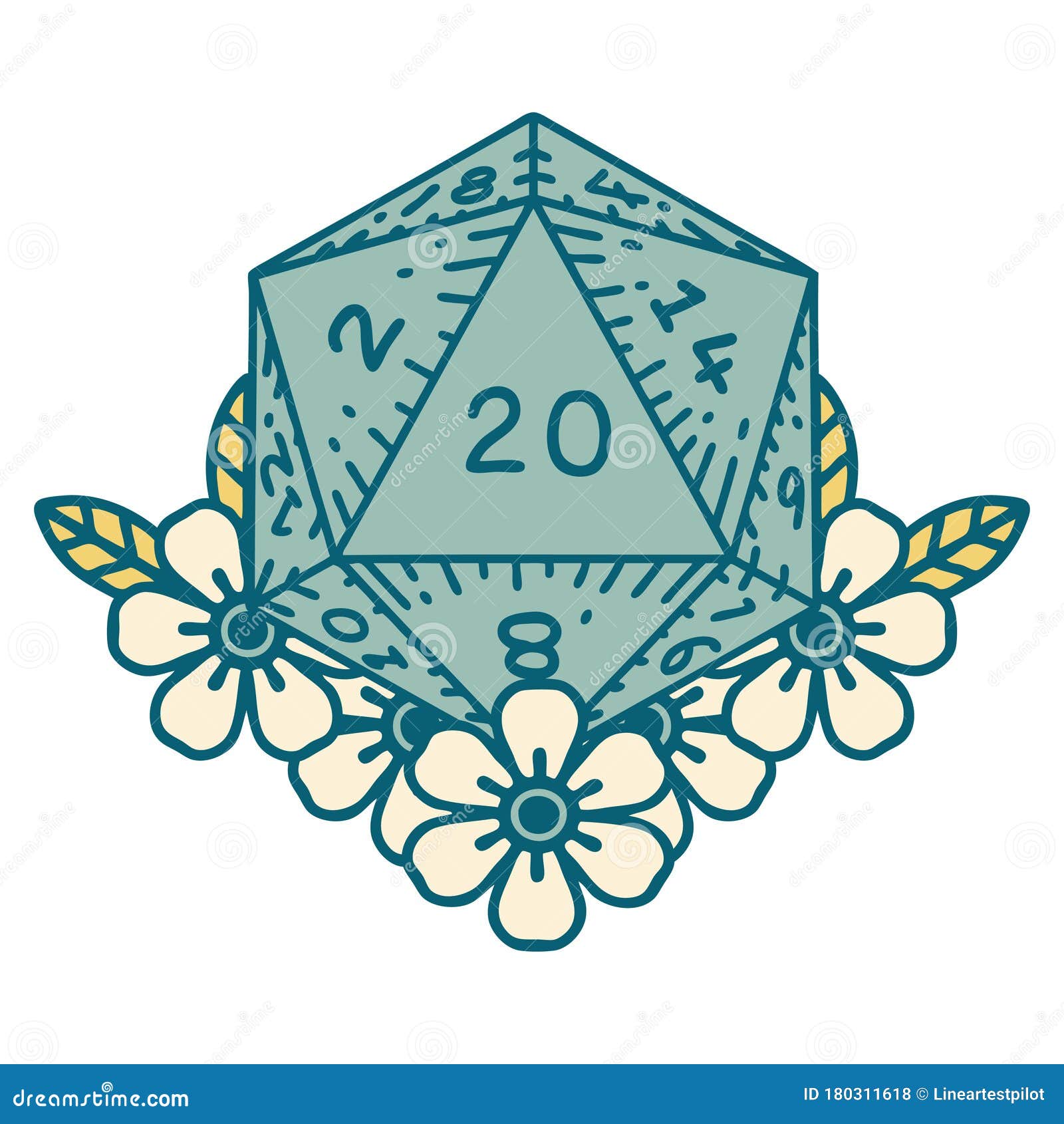 Tattoo style icon of a d20 stock vector. Illustration of symbols ...