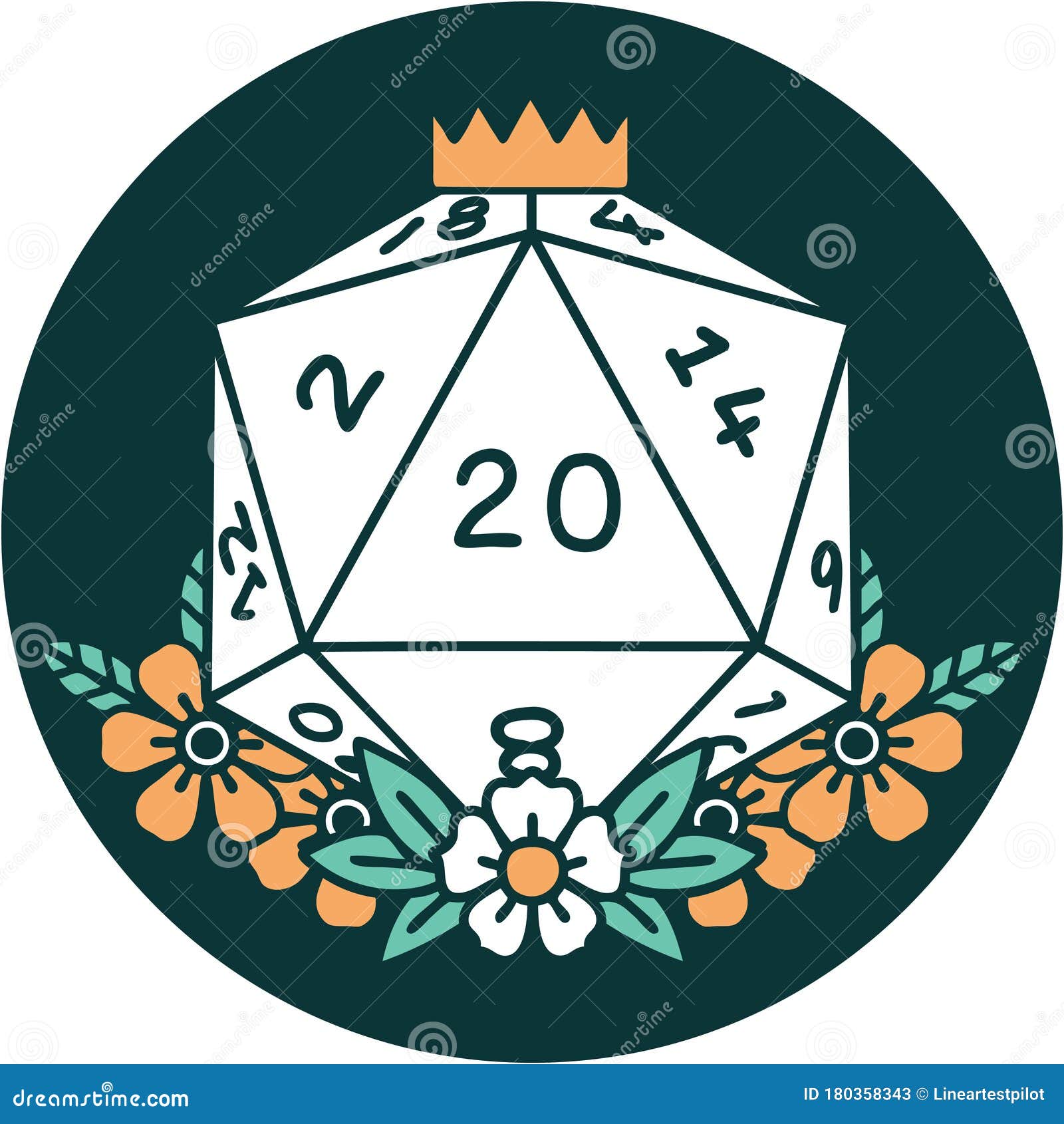 Tattoo style icon of a d20 stock vector. Illustration of style - 180358343