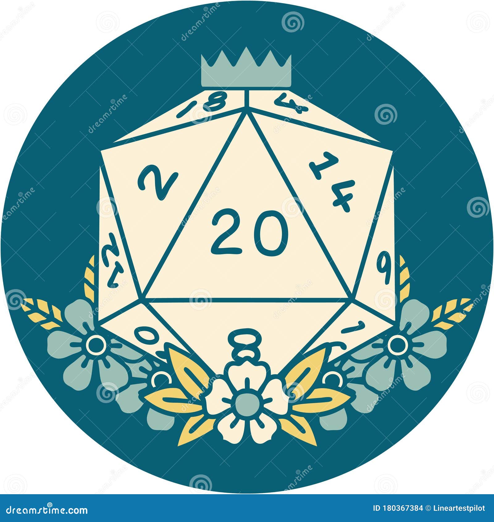 Tattoo style icon of a d20 stock vector. Illustration of dice - 180367384
