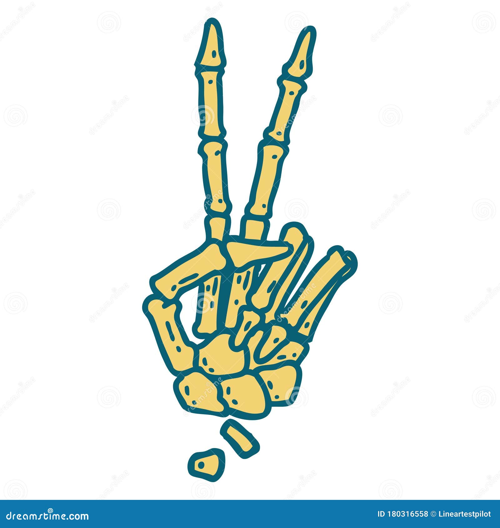 Tattoo Style Icon of a Skeleton Hand Giving a Peace Sign Stock Vector ...