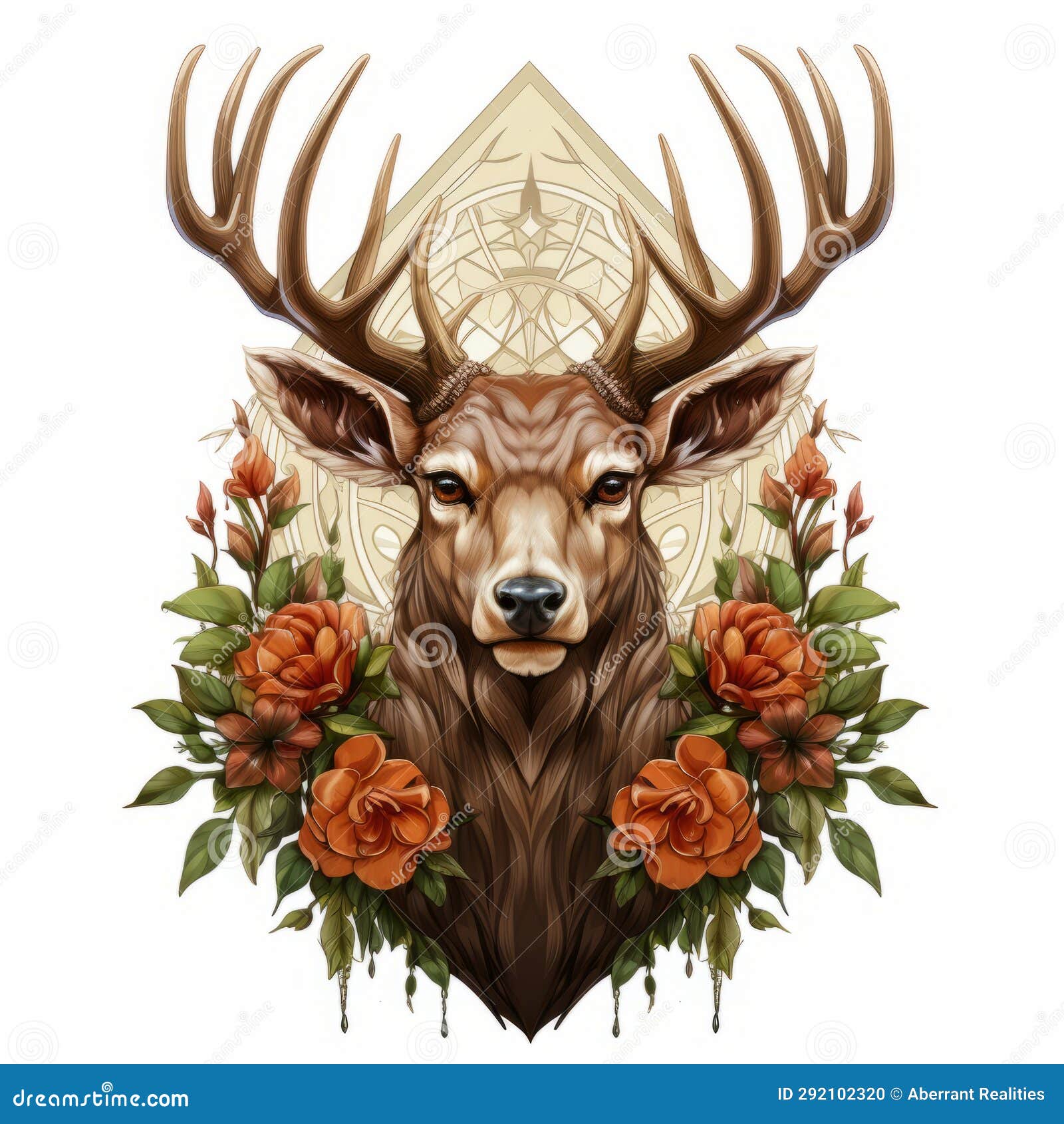 Tattoo Style Illustration of a Deer with Roses on a White Background ...