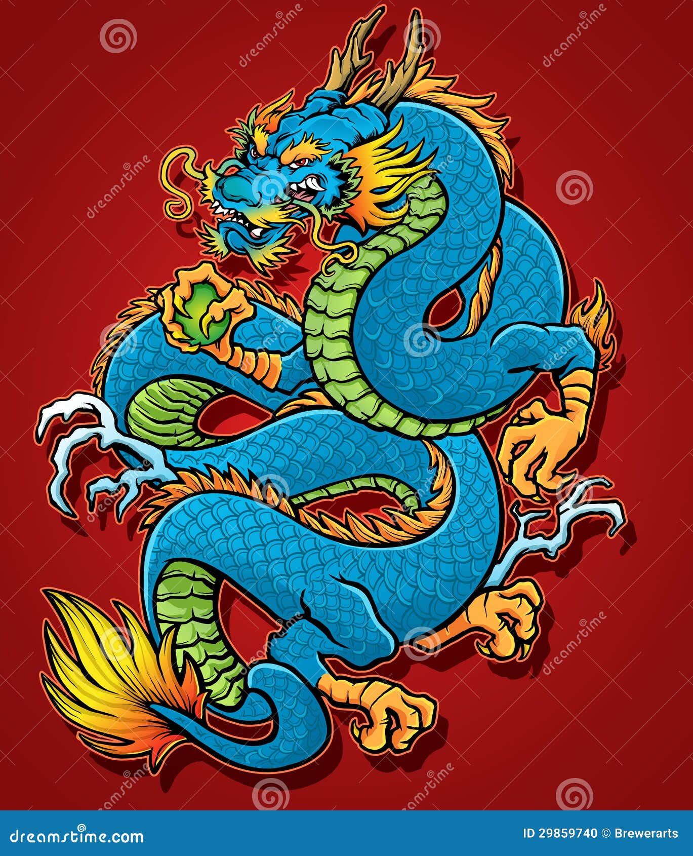 Coiled Chinese Dragon stock vector. Illustration of decorative - 29859740