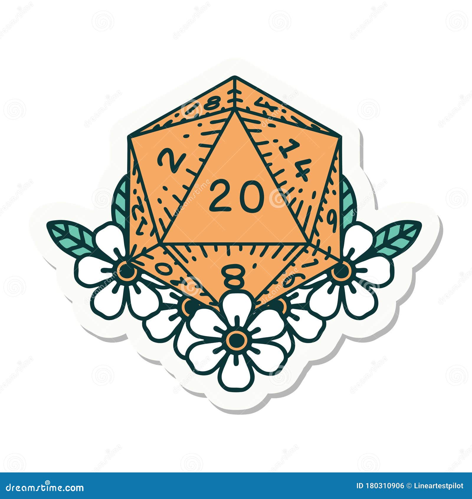Tattoo Style Sticker of a D20 Stock Vector - Illustration of dice ...