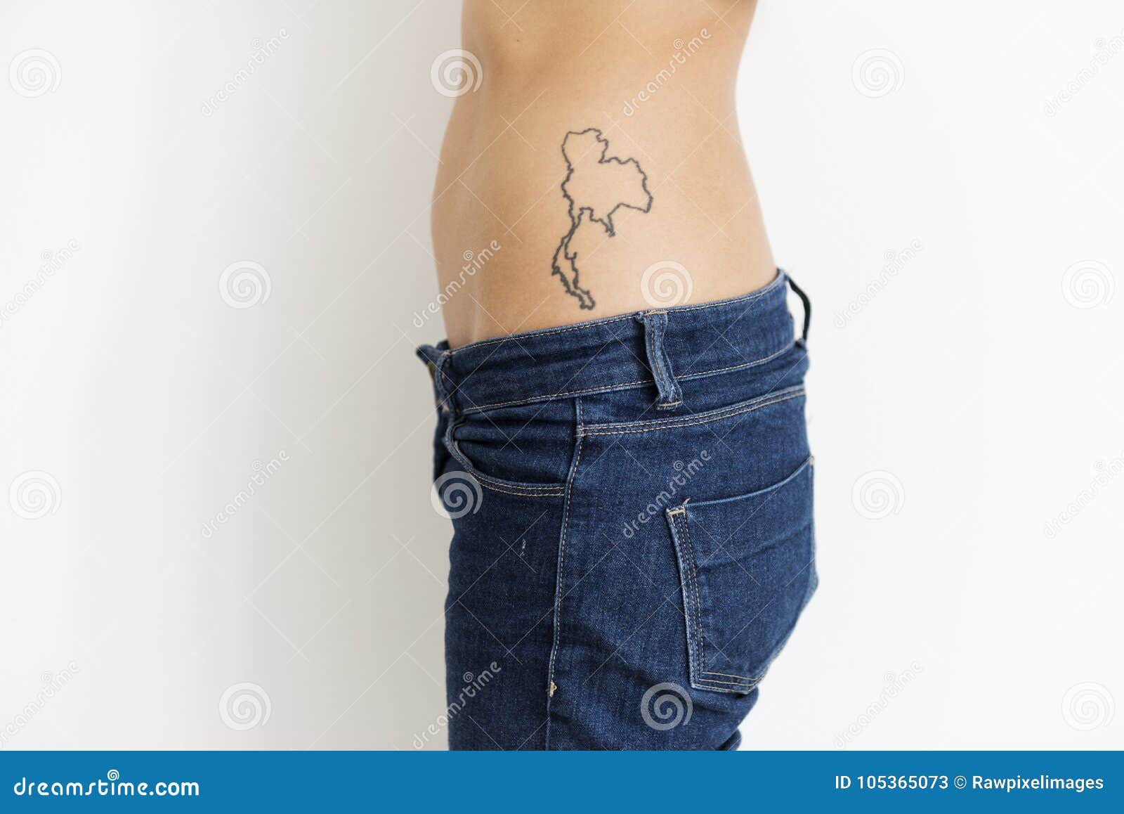 Tattoo of Thailand Shape at Side of a Woman Stock Image - Image of ...
