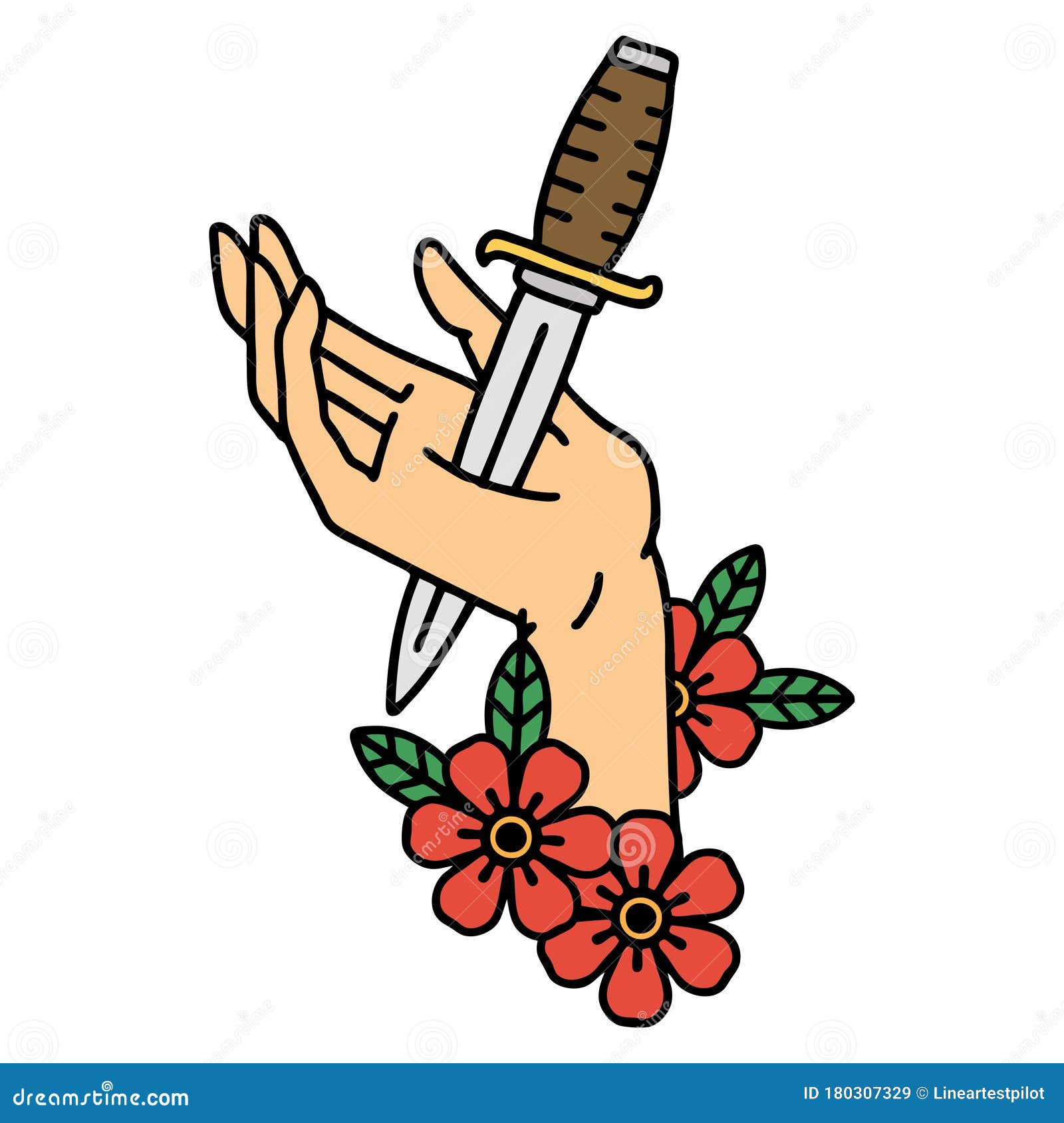 Traditional Tattoo of a Dagger in the Hand Stock Vector - Illustration ...