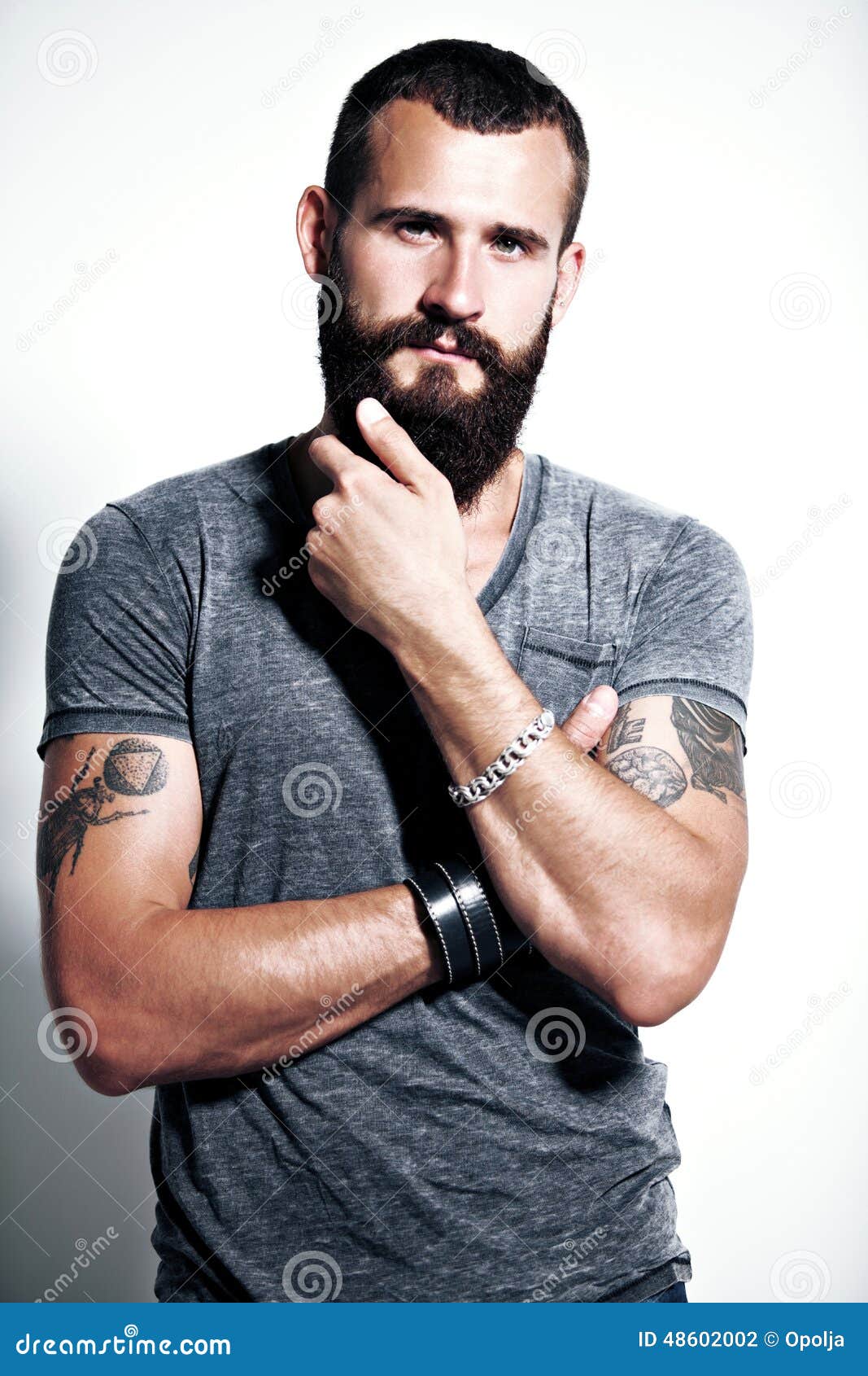 Tattooed bearded man stock photo. Image of hair, bristle - 48602002