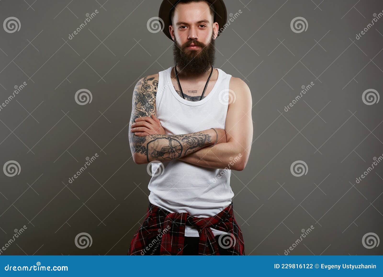 Tattooed Handsome Bearded Man in Hat Stock Photo - Image of accessories ... Tattooed Handsome Bearded Man in Hat Stock Photo - Image of accessories ...