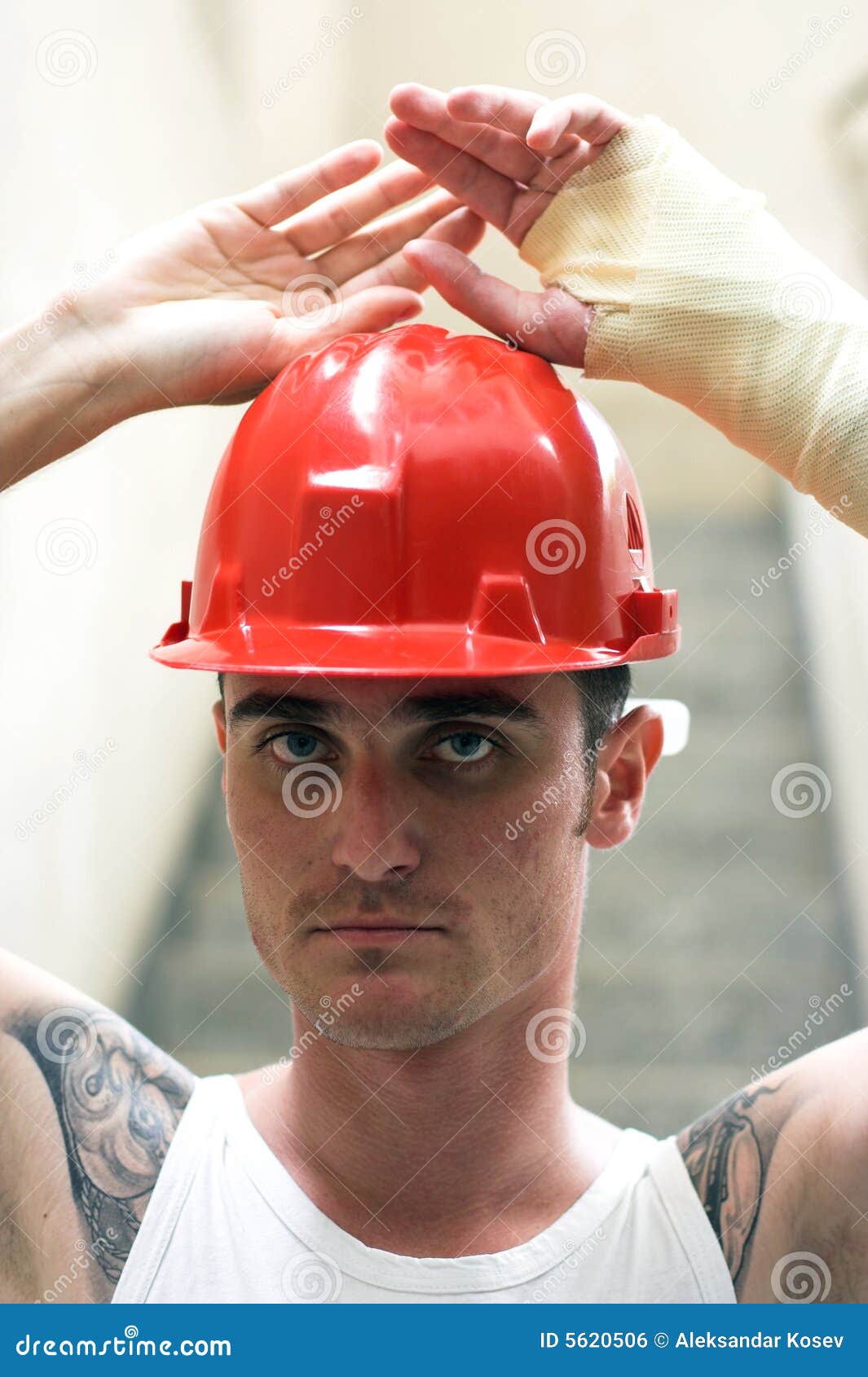 Tattooed man in plaster stock photo. Image of plaster - 5620506