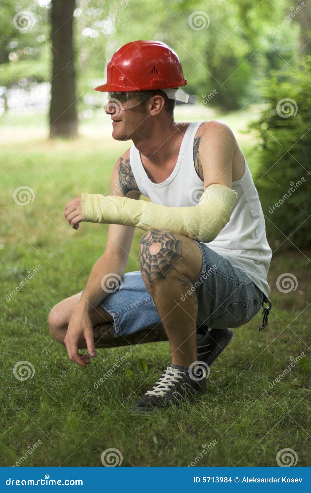 Tattooed man in plaster stock photo. Image of caucasian - 5713984