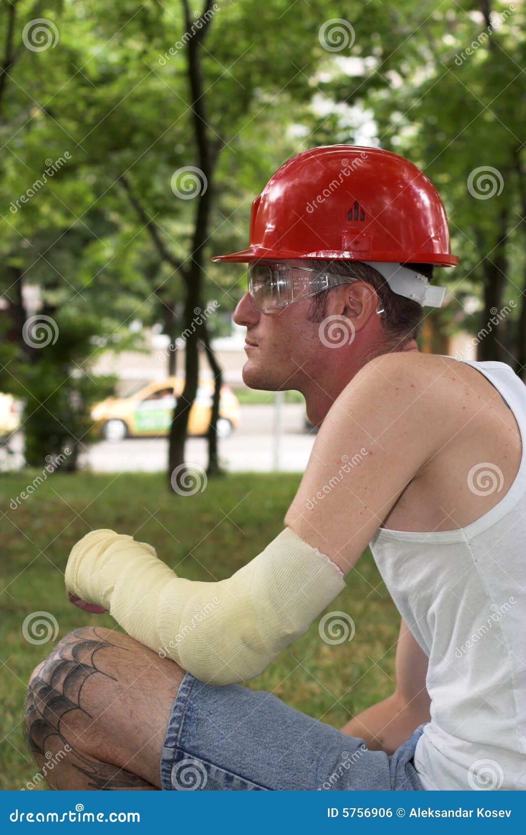 Tattooed man in plaster stock photo. Image of caucasian - 5756906