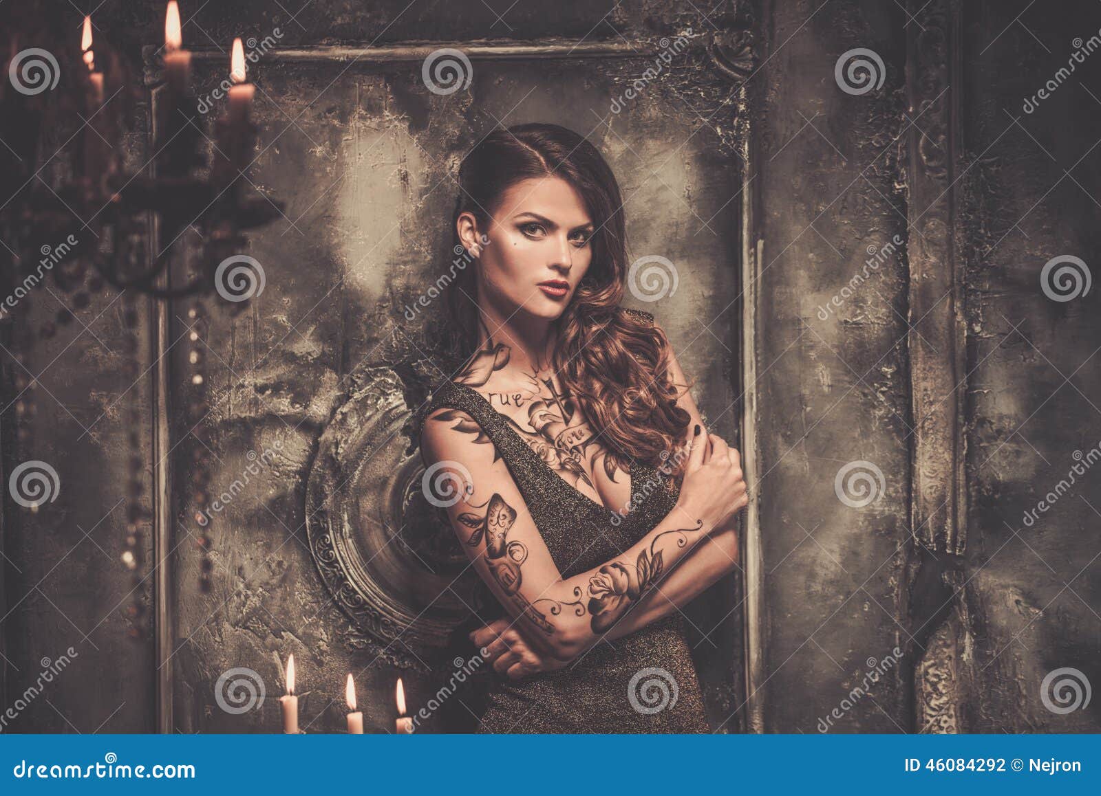 Tattooed Woman in Spooky Interior Stock Photo - Image of gothic, desire ...