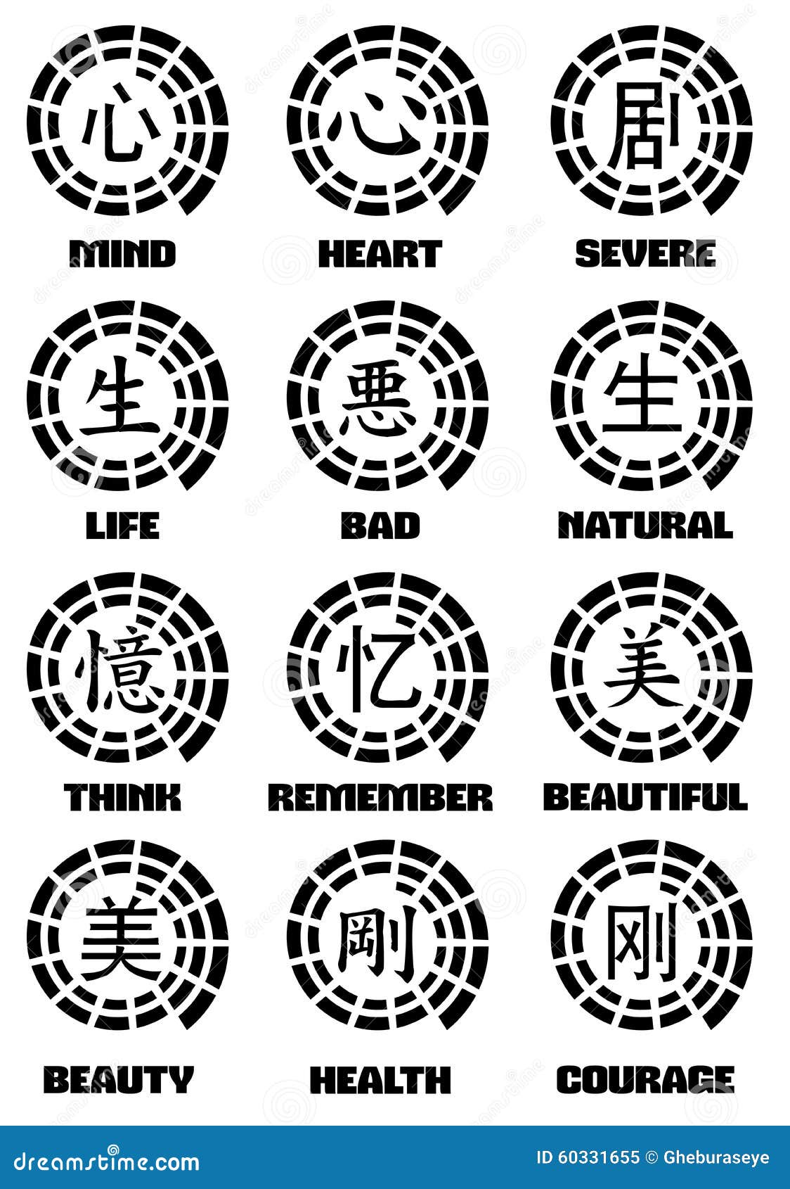 Tatuaggio Cinese Dell'ideogramma Nel Nero Illustrazione Vettoriale ...