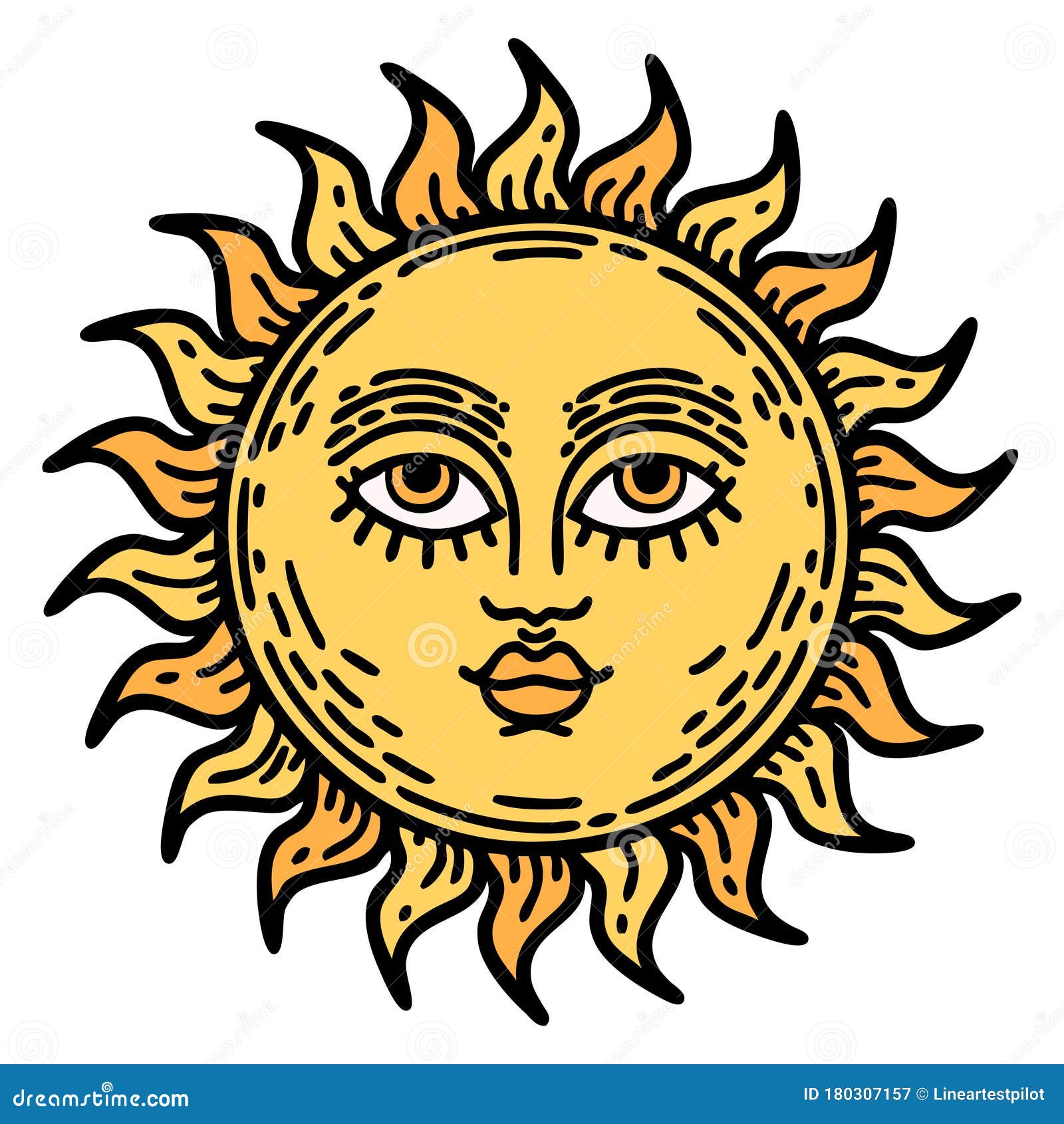 Tatuaje Tradicional De Un Sol Con Cara Ilustración del Vector ...