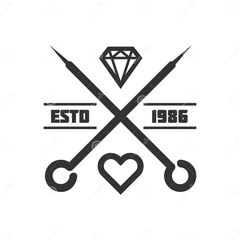 Tatúe La Plantilla Principal Del Icono Del Corazón De La Aguja Del