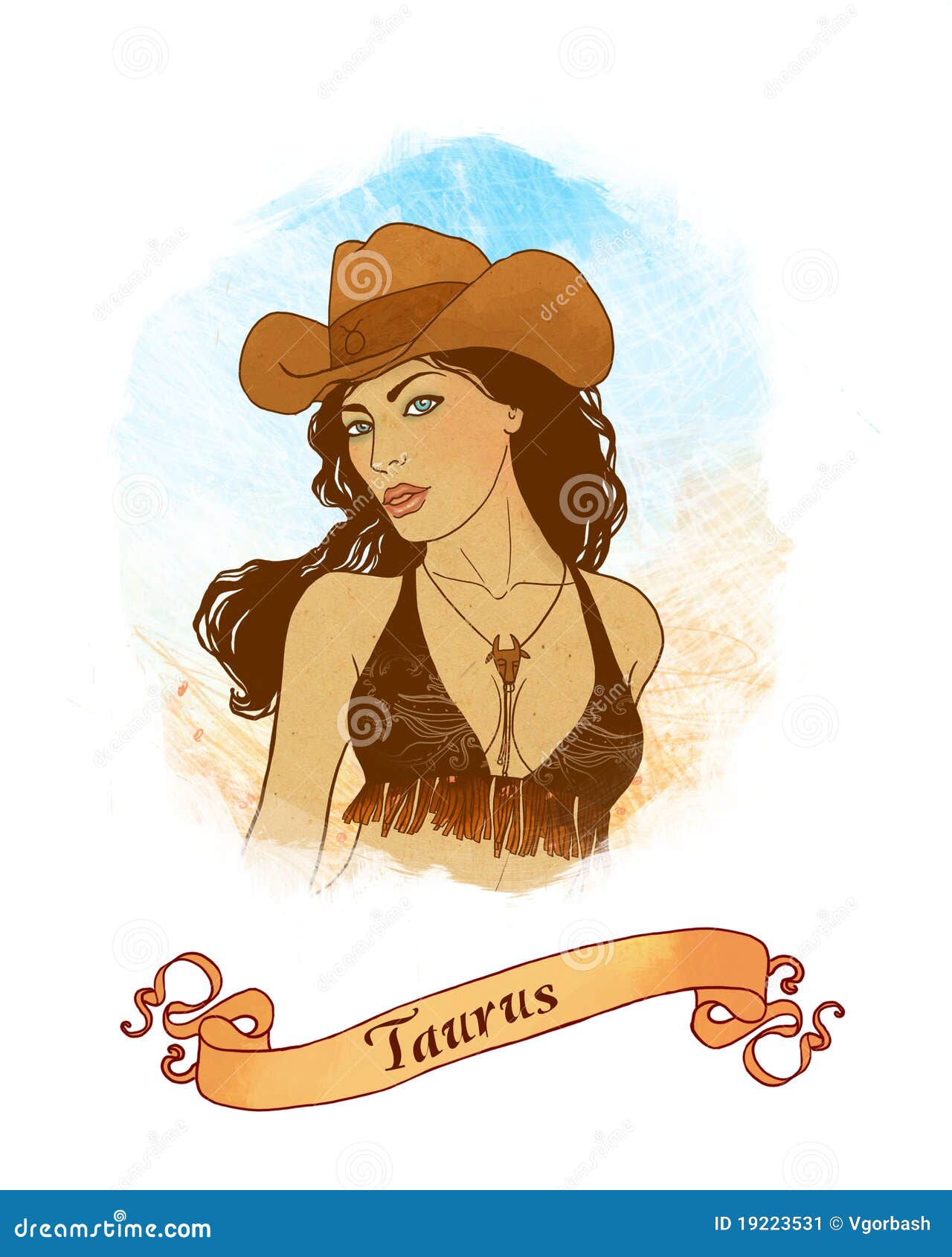 Taurus Astrological Sign As A Beautiful Girl Stock Illustration