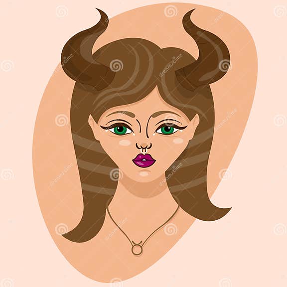 Beautiful Face of Taurus Woman Zodiac Sign. Horoscope Symbol Stock ...