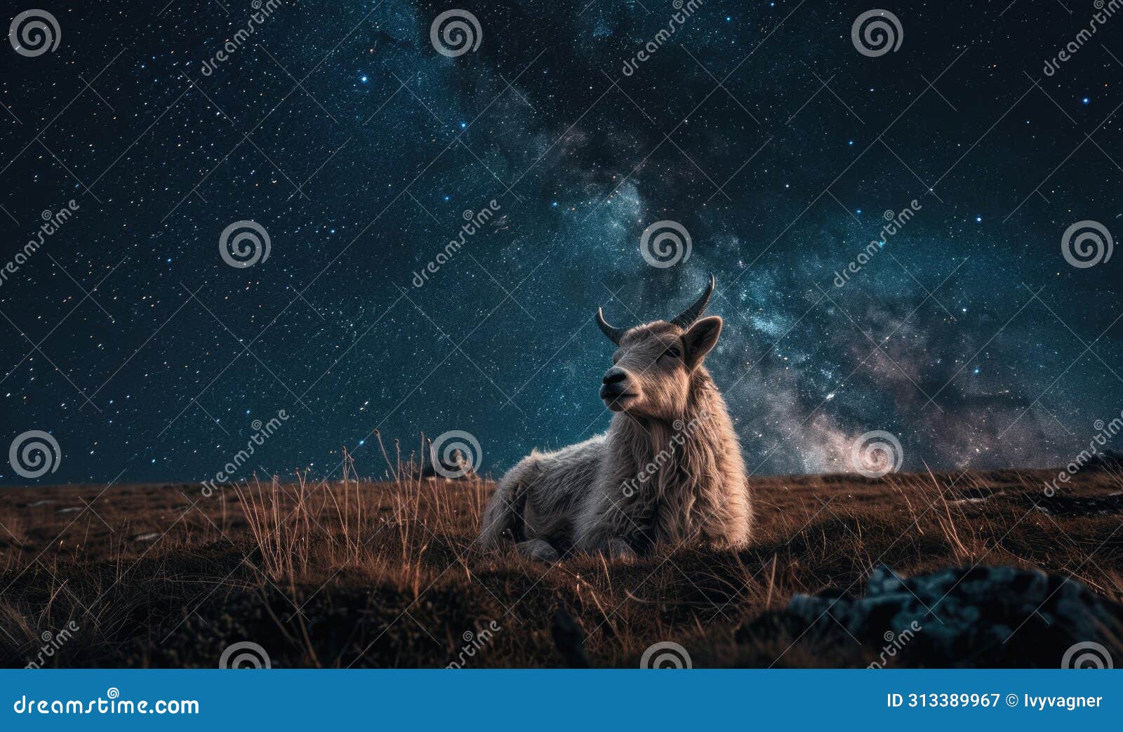Taurus Laying in the Field, Starry Night Sky Stock Image - Image of ...