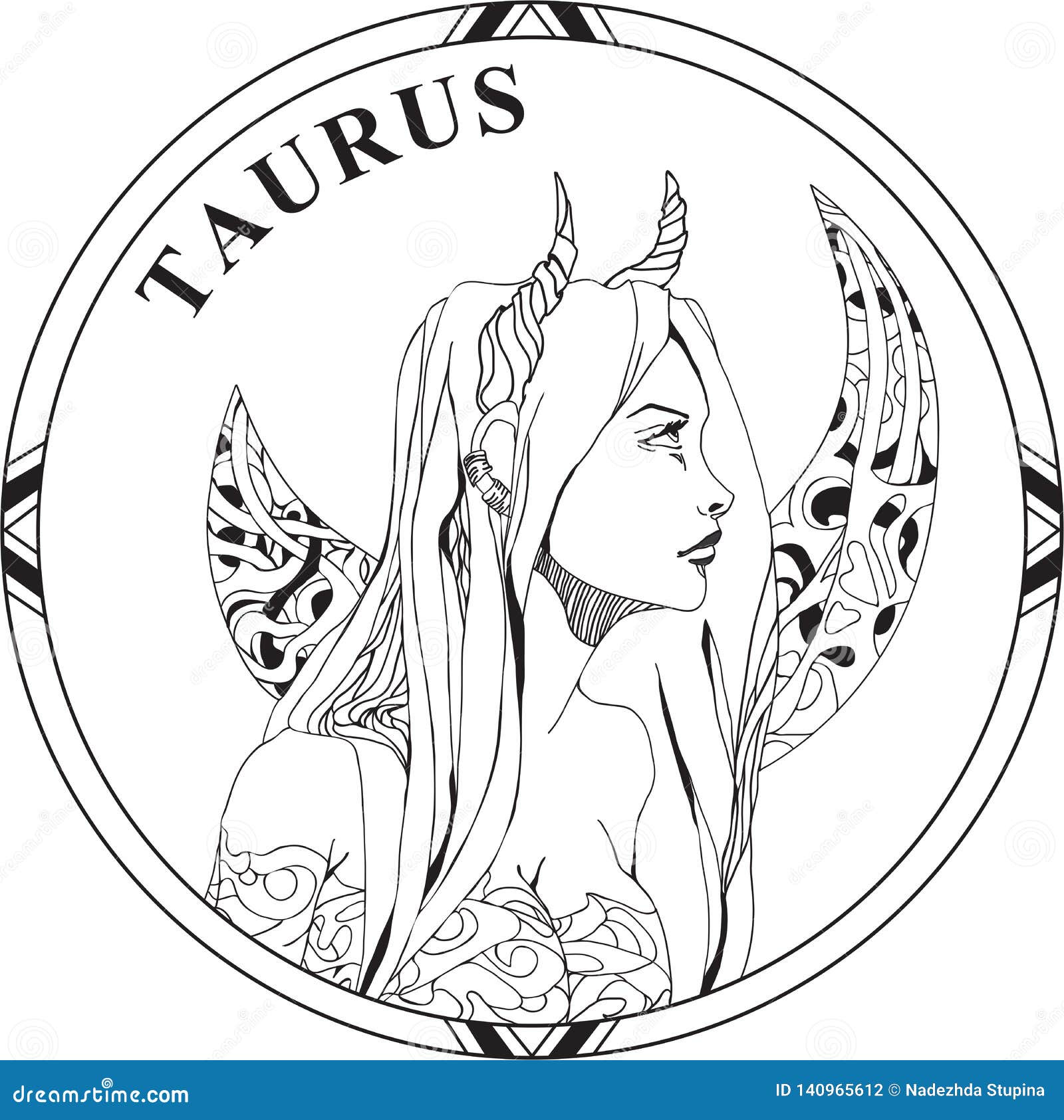 Taurus Zodiac Lineart Symbol Stock Vector Illustration Of Circle