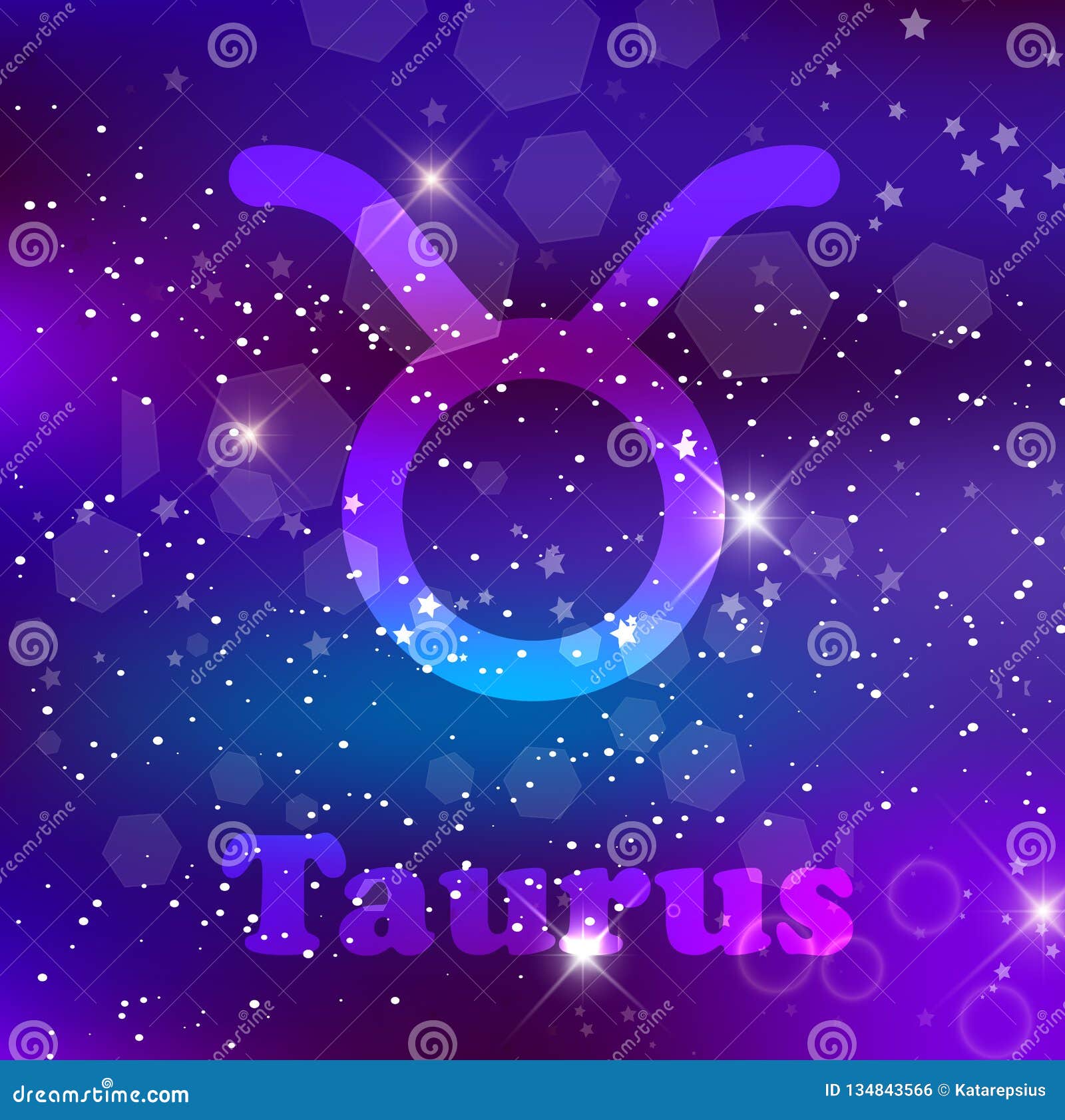 Taurus Zodiac Sign On A Cosmic Purple Background With Sparkling Stars