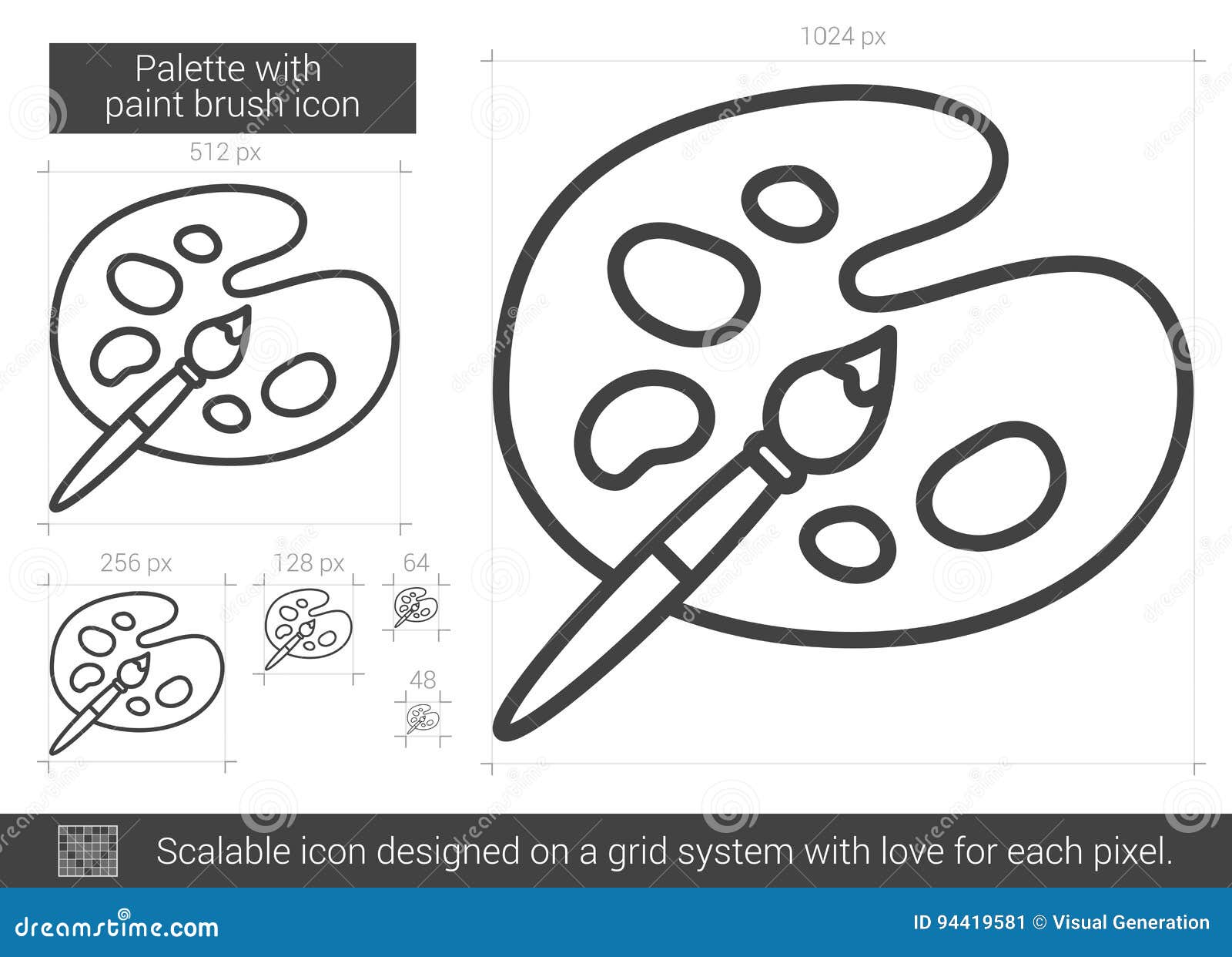 Tavolozza Con La Linea Icona Del Pennello Illustrazione Vettoriale ...