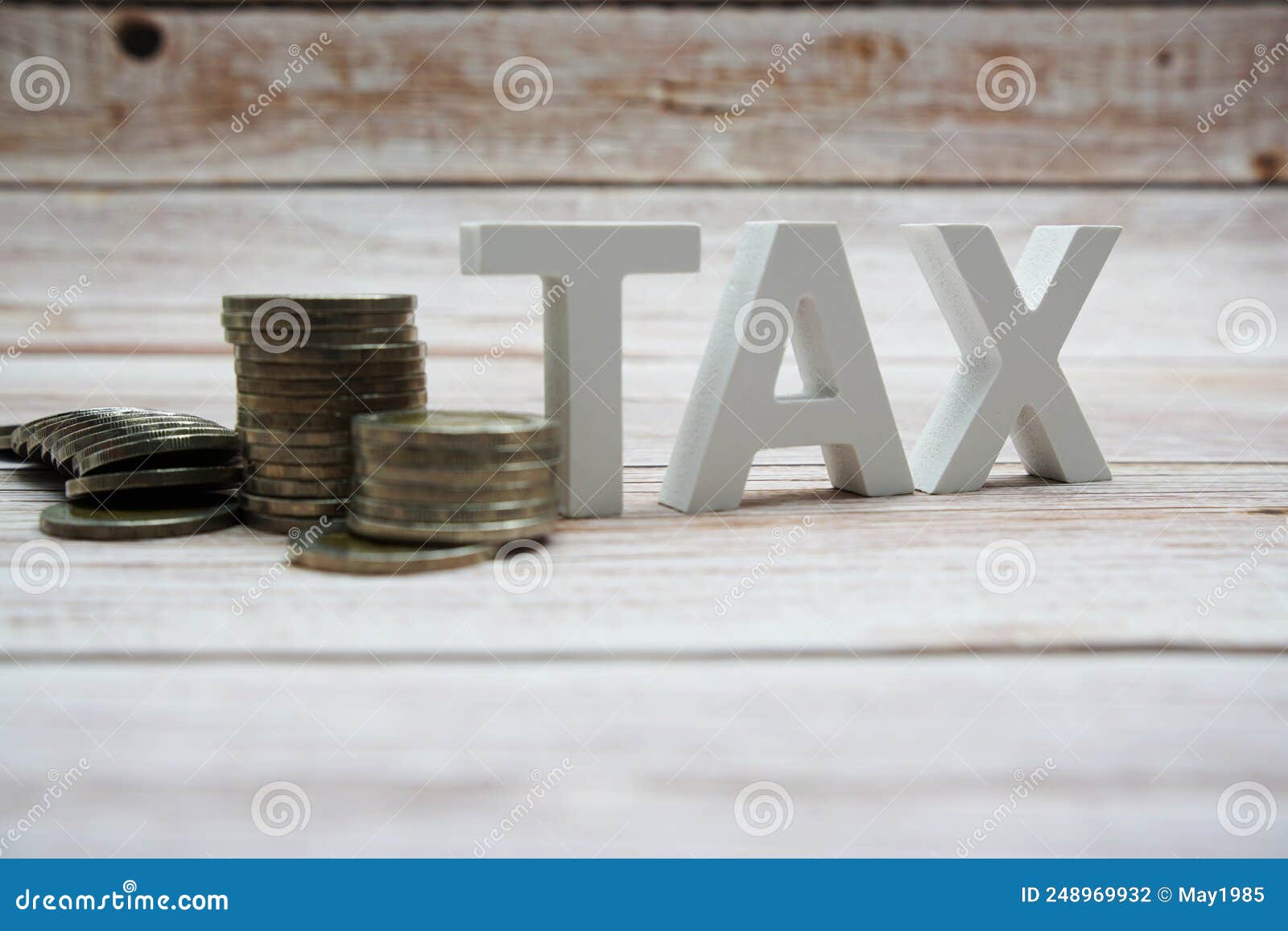 TAX Alphabet Letters with Coin Stack on Wooden Background Stock ...
