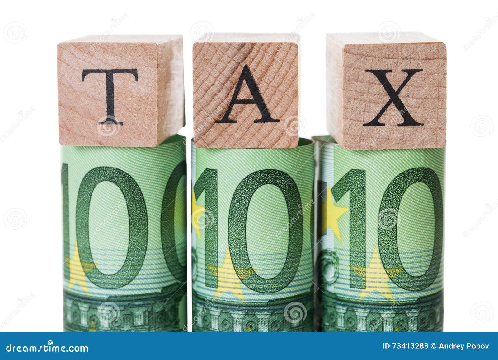 Tax Blocks Arranged on Rolled Euro Notes Stock Photo - Image of ...