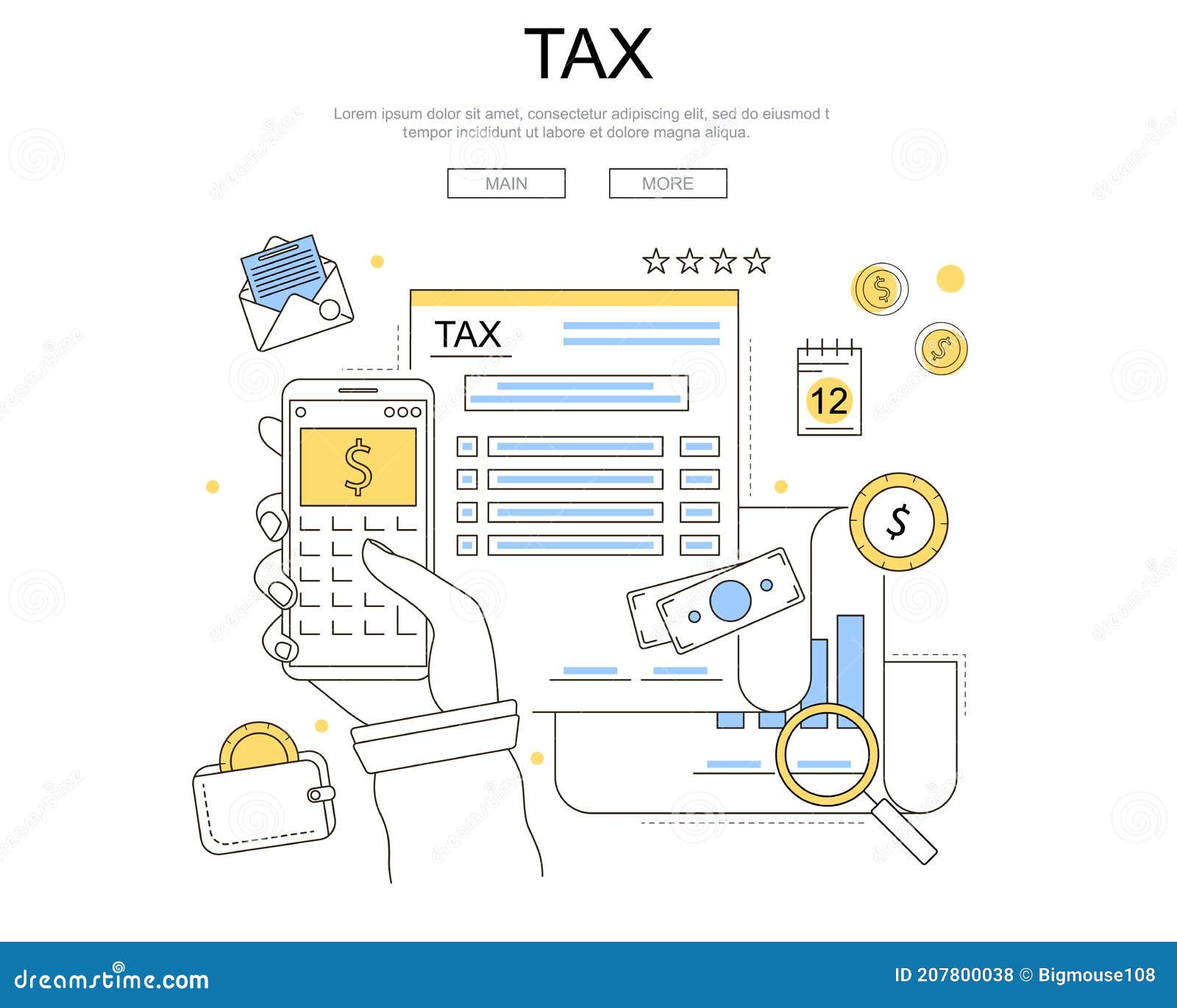 Tax Calculation Concept Contour Linear Style. Vector Stock Illustration ...