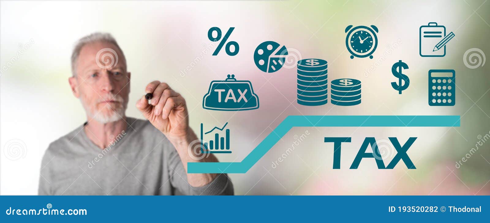 Man drawing tax concept stock photo. Image of money - 193520282