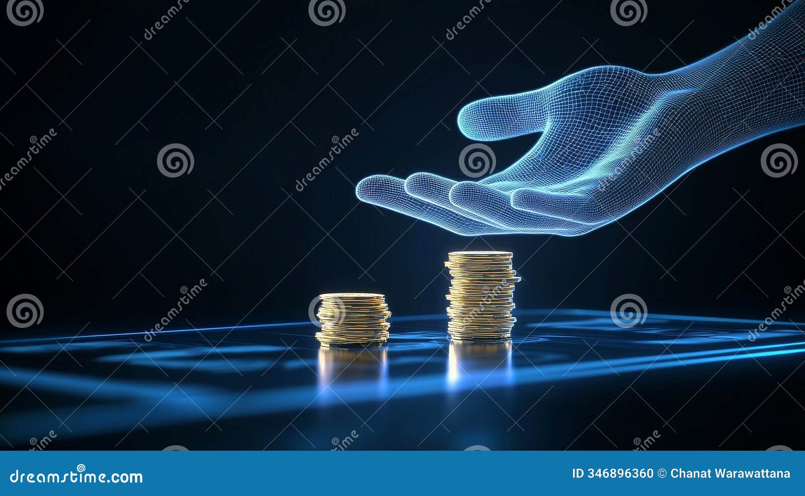 Tax Deduction Planning Digital Hand Reaching for Stacked Coins on a ...