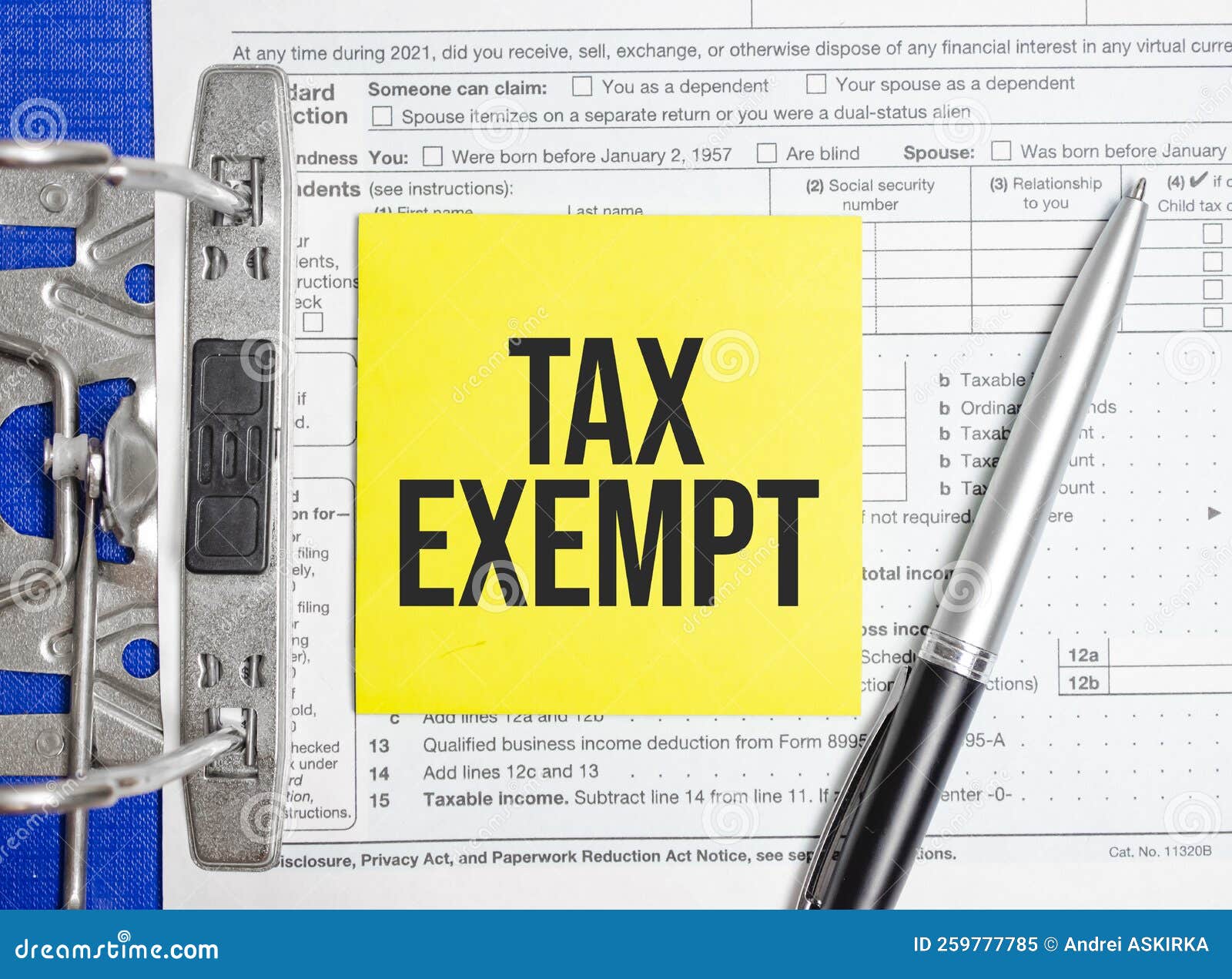 Tax Exempt Words with Tax Forms on Blue File Folder Stock Image - Image ...