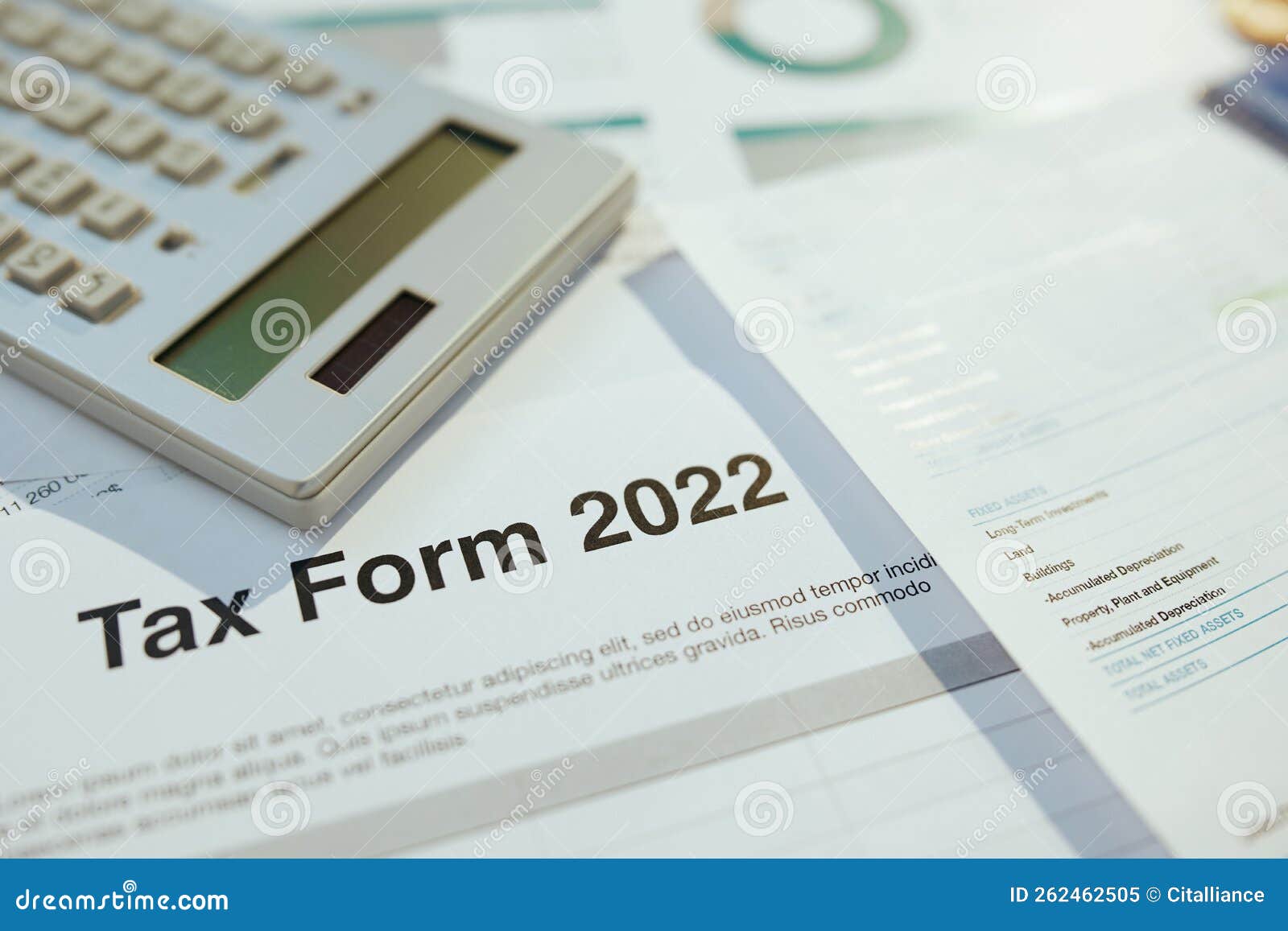 Tax Form 2022 and Calculator at Desk Stock Image - Image of financial ...