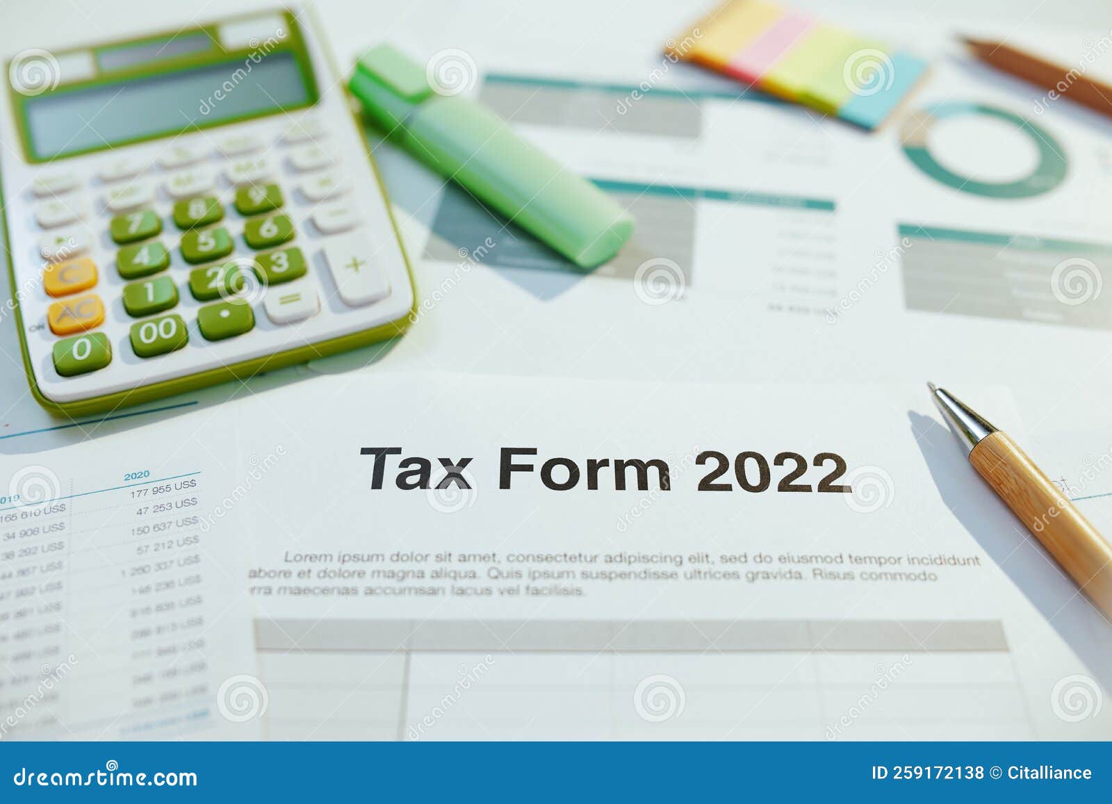 Tax Form 2022 and Calculator at Table Stock Photo - Image of balance ...